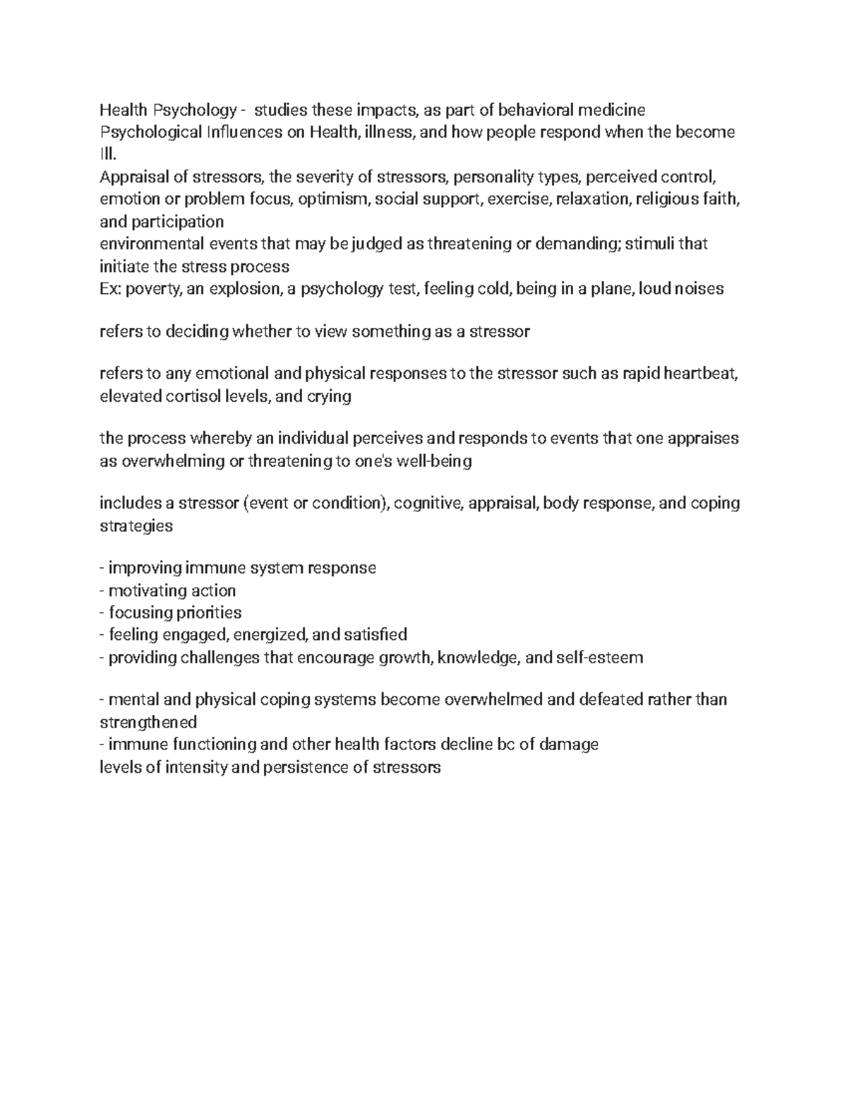 Stress and health - Health Psychology - studies these impacts, as part ...