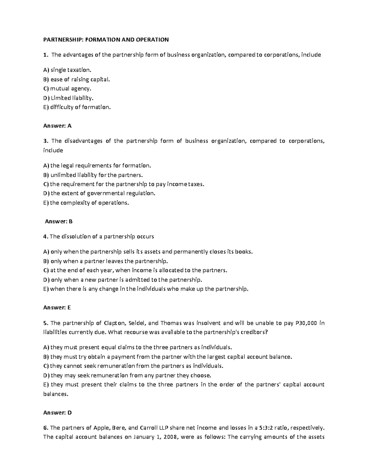 Partnership Formation and Operation - PARTNERSHIP: FORMATION AND ...