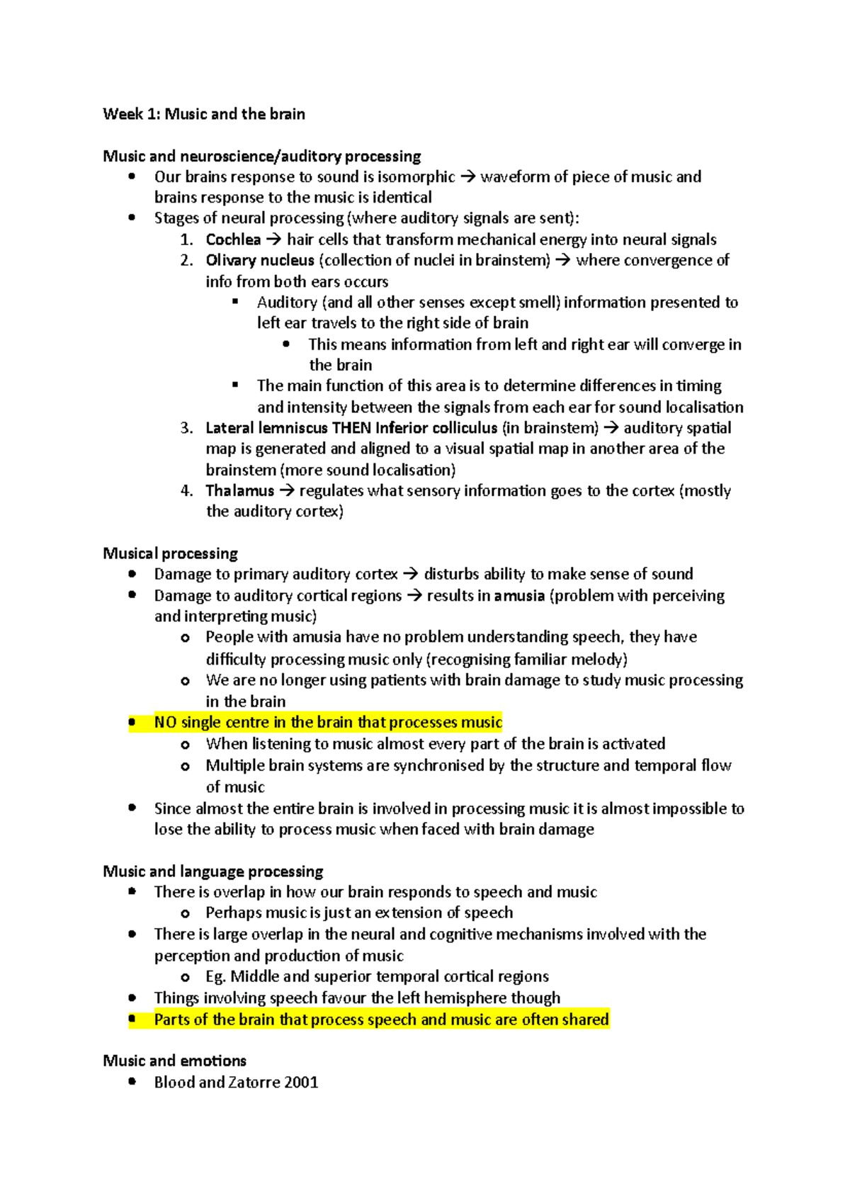MUSI2014 9 Notes - Topic 1 - Week 1: Music and the brain Music and ...