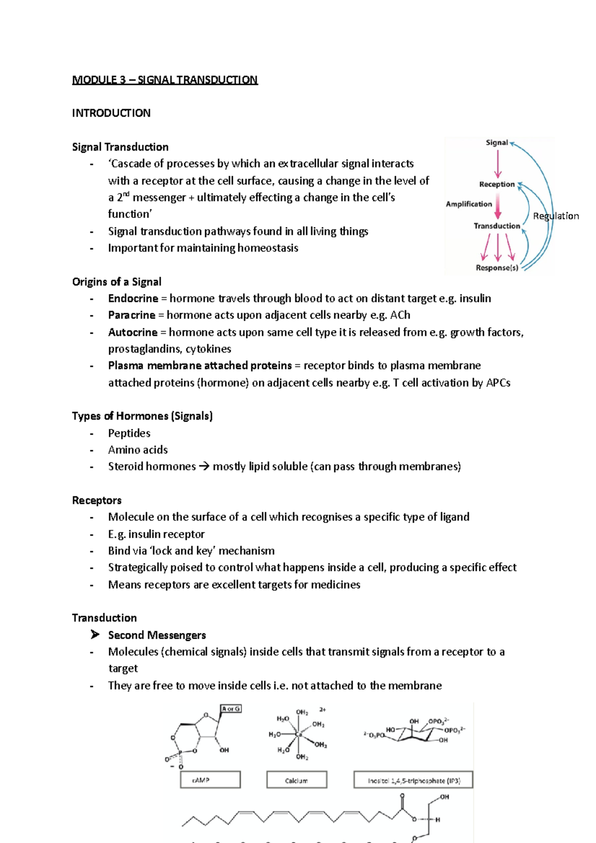 203 Exam Notes - Regulation MODULE 3 – SIGNAL TRANSDUCTION INTRODUCTION ...