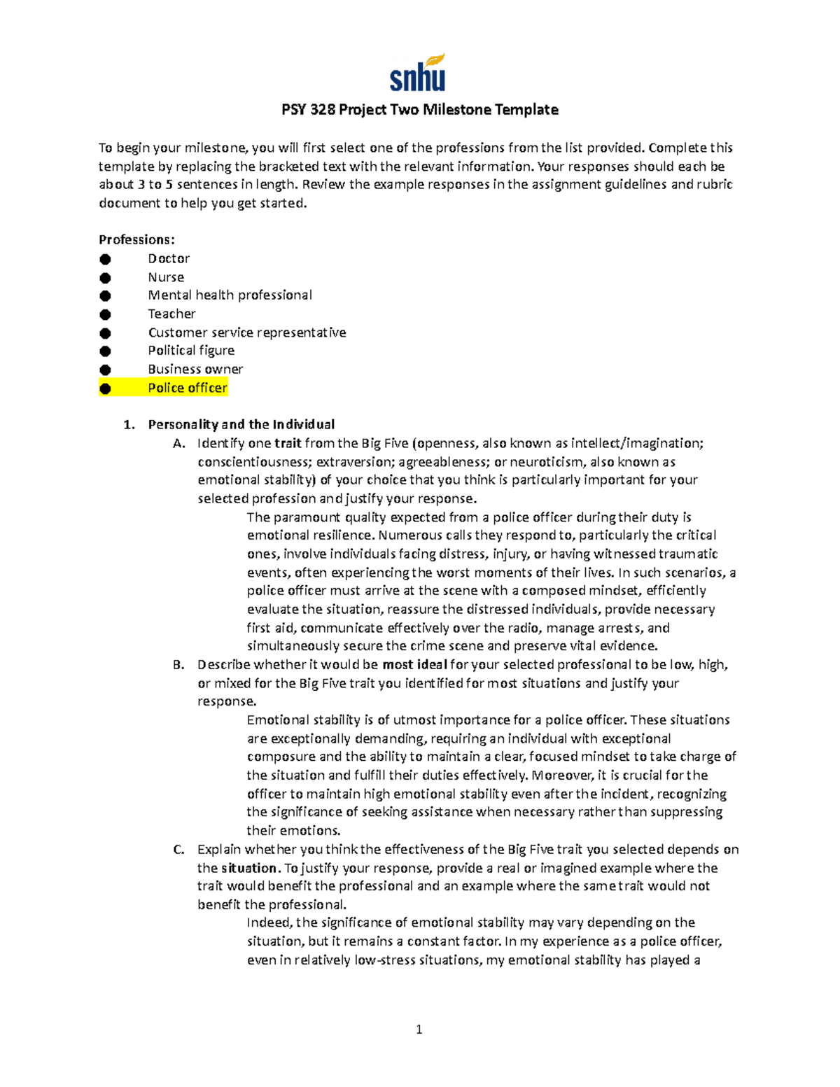 PSY 328 Project Two Milestone Template - Complete this template by ...
