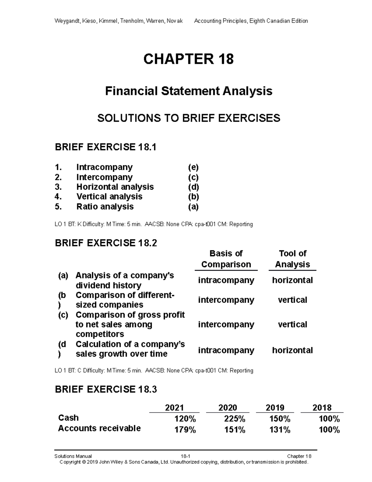 Ch 18 txtbook solutions - CHAPTER 18 Financial Statement Analysis SOLUTIONS TO BRIEF EXERCISES ...