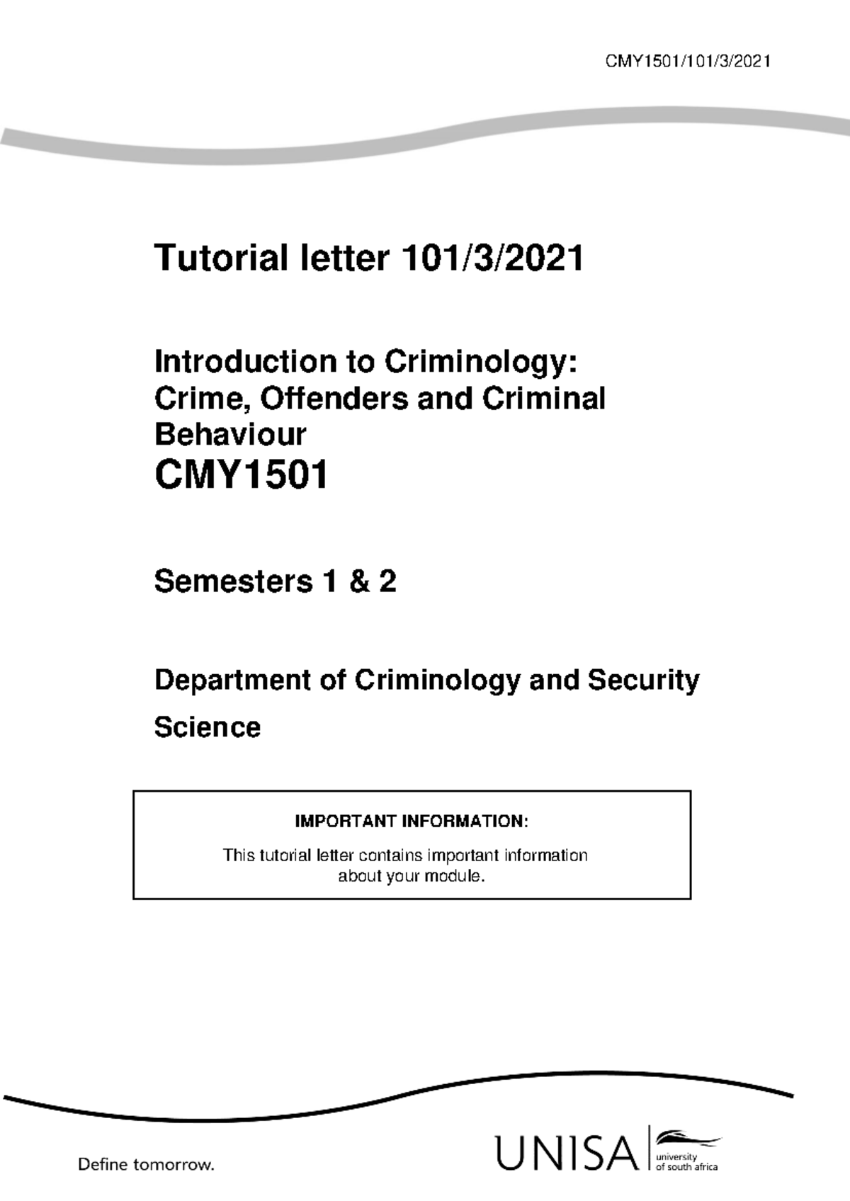 101 2021 3 b - Tutorial 101 - CMY1501/101/3/202 1 Tutorial letter 101 ...