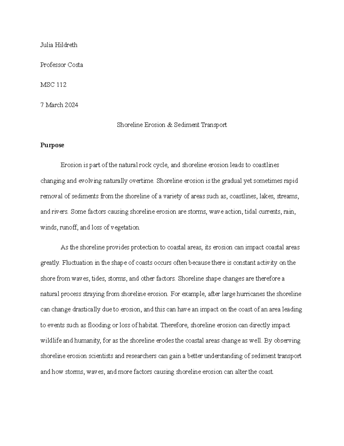 coastal erosion lab 6 - Julia Hildreth Professor Costa MSC 112 7 March ...