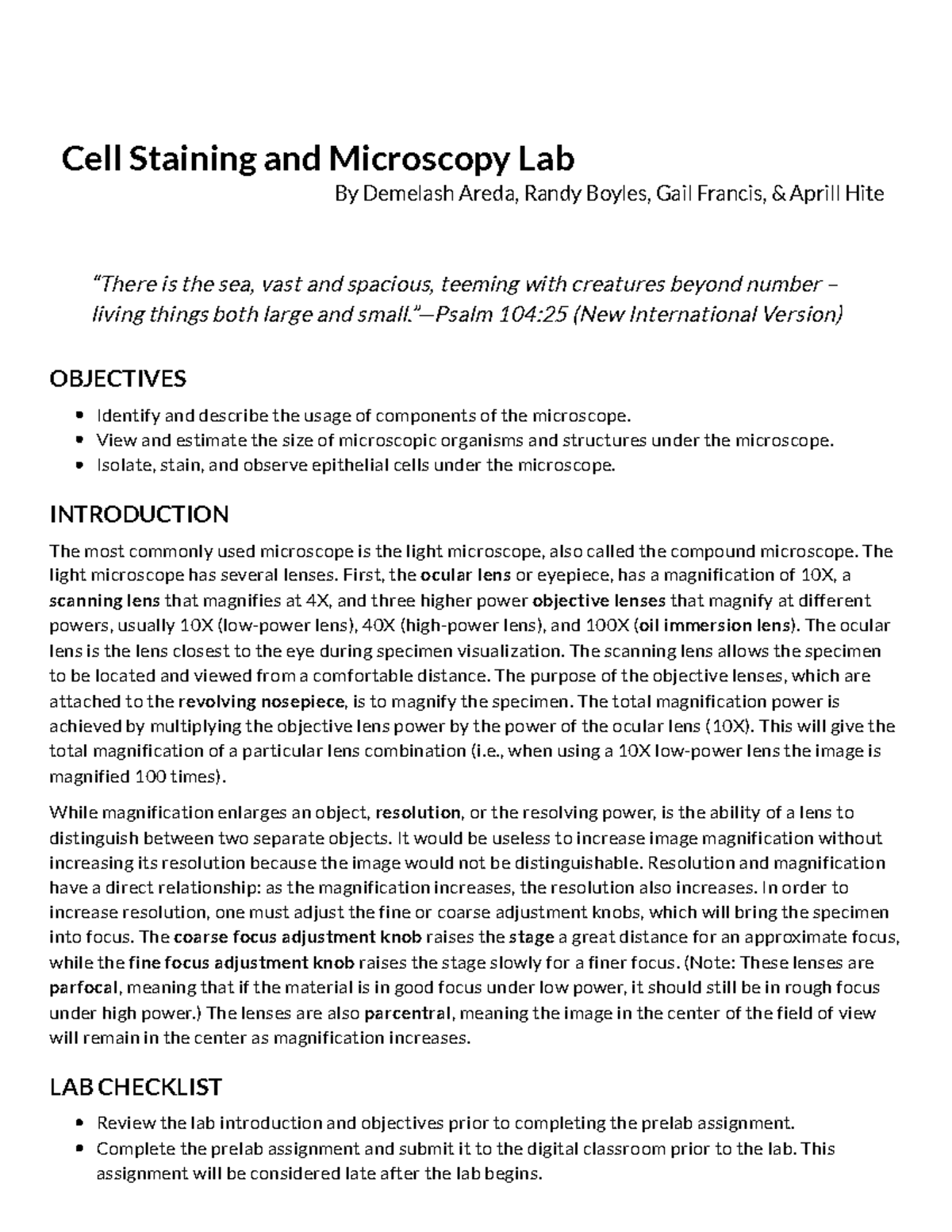 Cell Staining and Microscopy F22 - By Demelash Areda, Randy Boyles ...