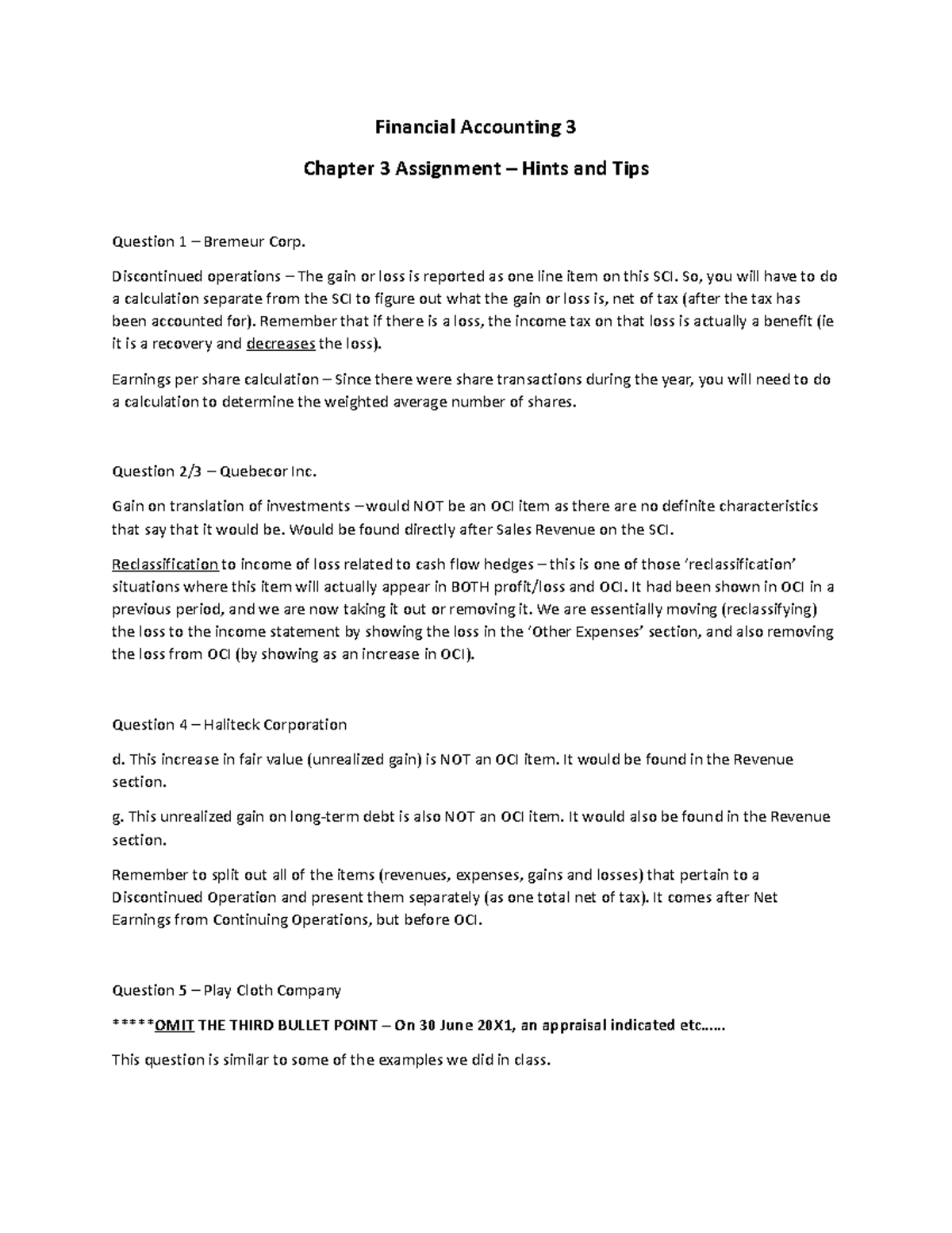 Assignment 3 Tips - Financial Accounting 3 Chapter 3 Assignment – Hints and Tips Question 1 ...