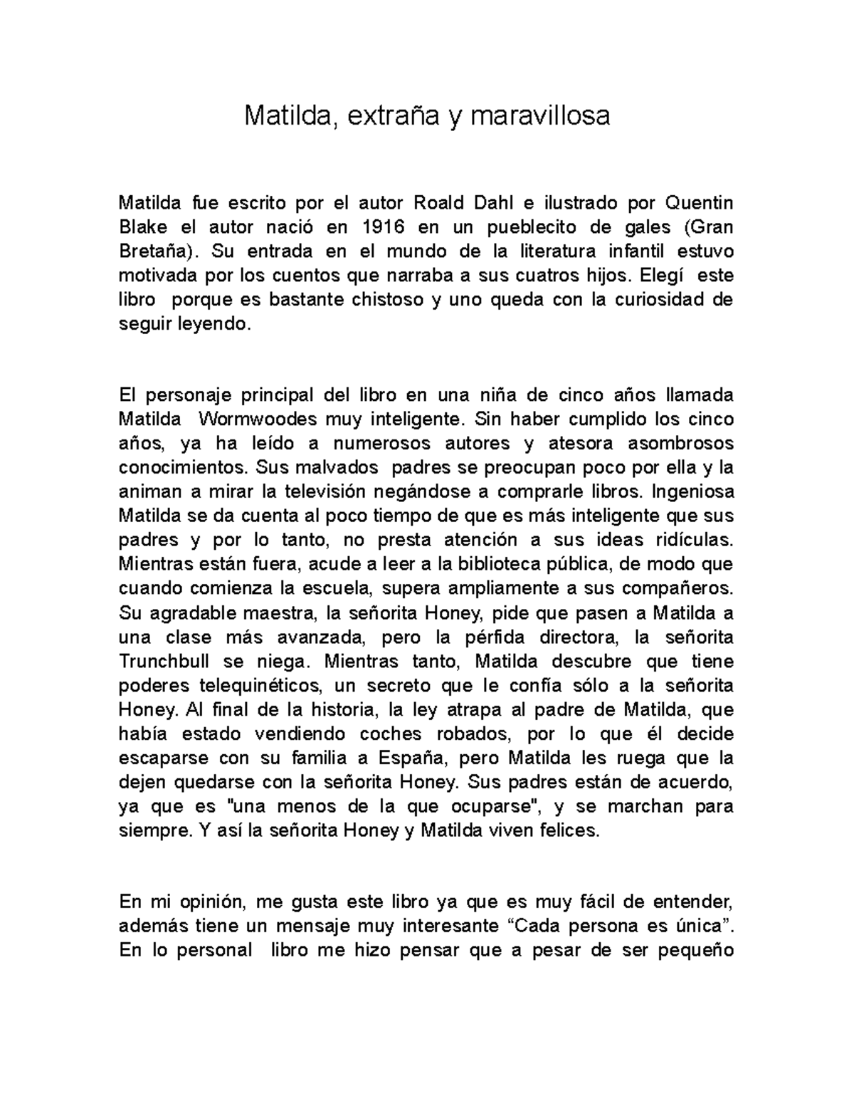 Reseña de Matilda - Matilda, extraña y maravillosa Matilda fue escrito ...