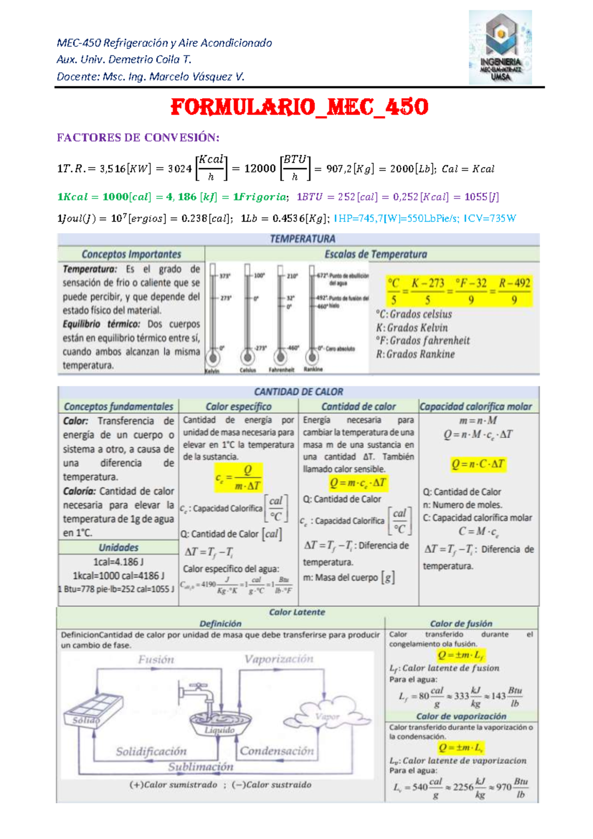 Formulario MEC 450 AUX. Actualizado - Aux. Univ. Demetrio Coila T. Docente: Msc. Ing. Marcelo ...