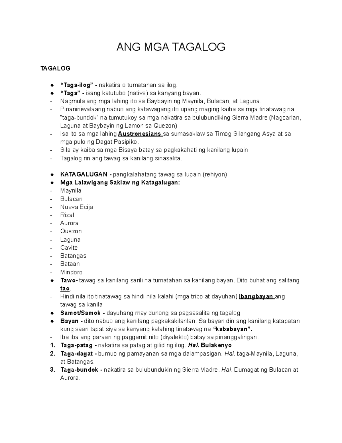 ANG-MGA- Tagalog - HISOO - ANG MGA TAGALOG TAGALOG “Taga-ilog ...