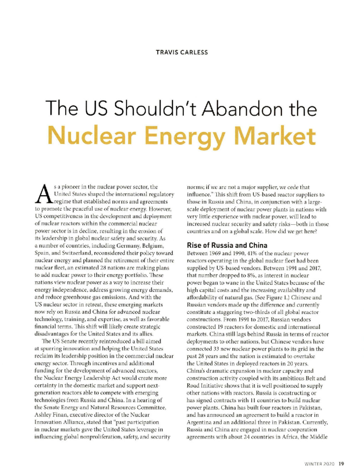 The US Shouldnt Abandon the Nu - TRAVIS CARLESS The US Abandon the ...