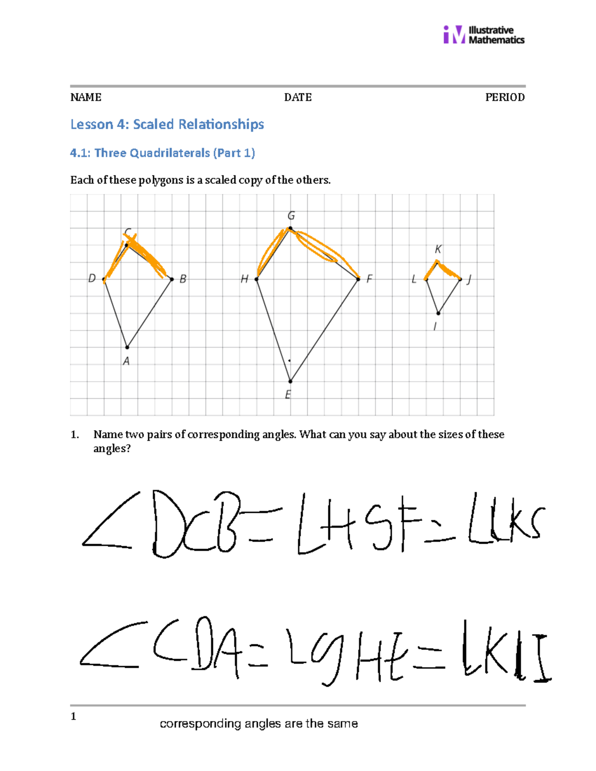 Unit 1 lesson 4 notes - Lesson 4: Scaled Rela/onships 4: Three ...