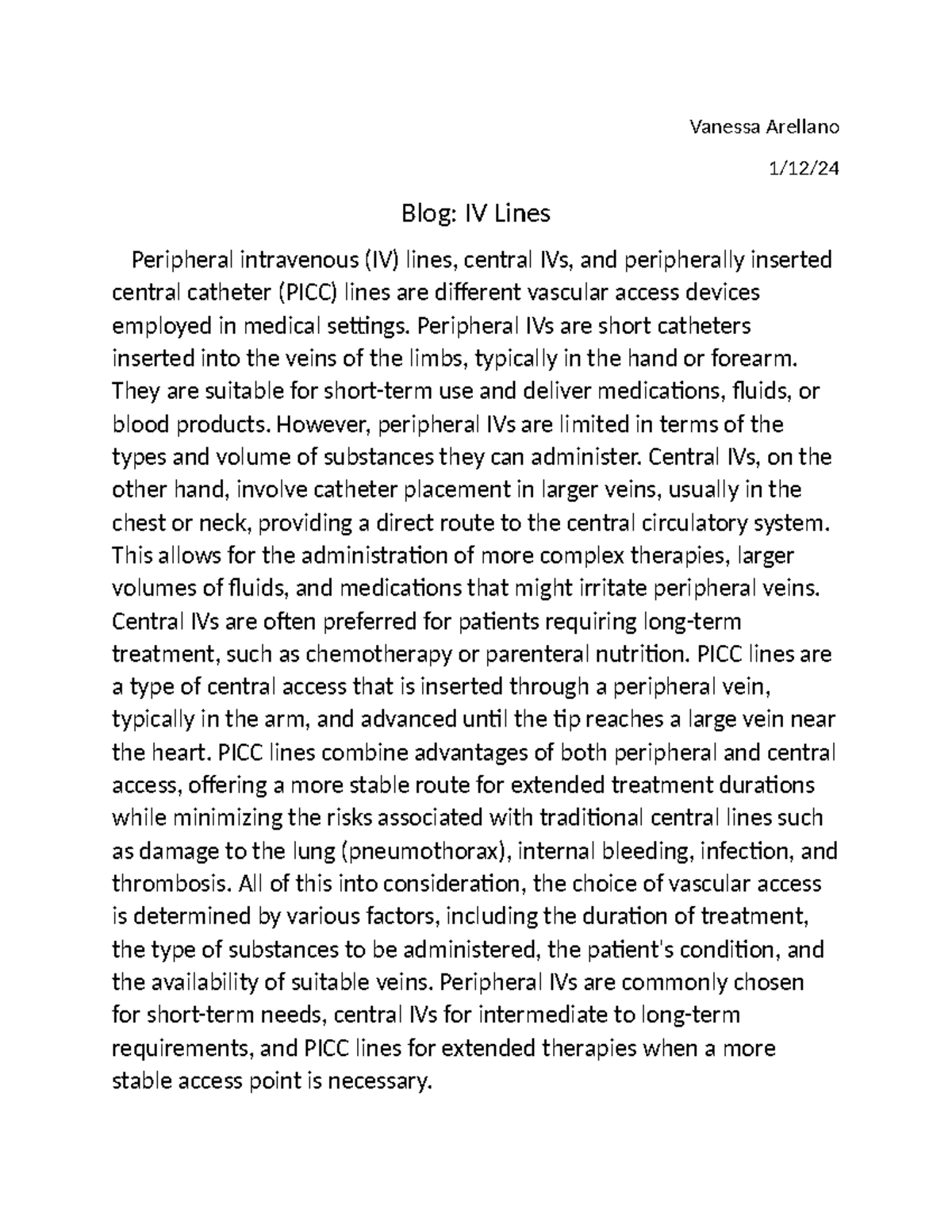 Blog IVLines - IV lines summary Ch. 14 BIOL 1314 - Vanessa Arellano 1 ...