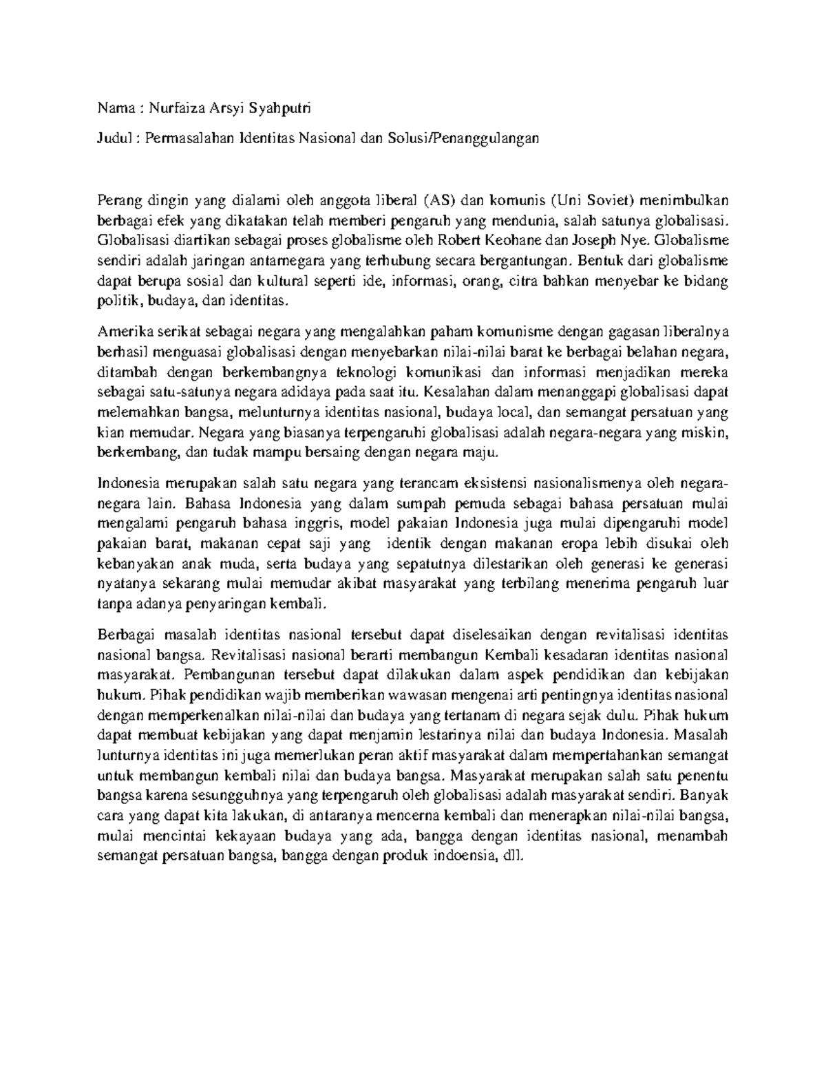 Permasalahan Identitas Nasional - Globalisasi diartikan sebagai proses ...