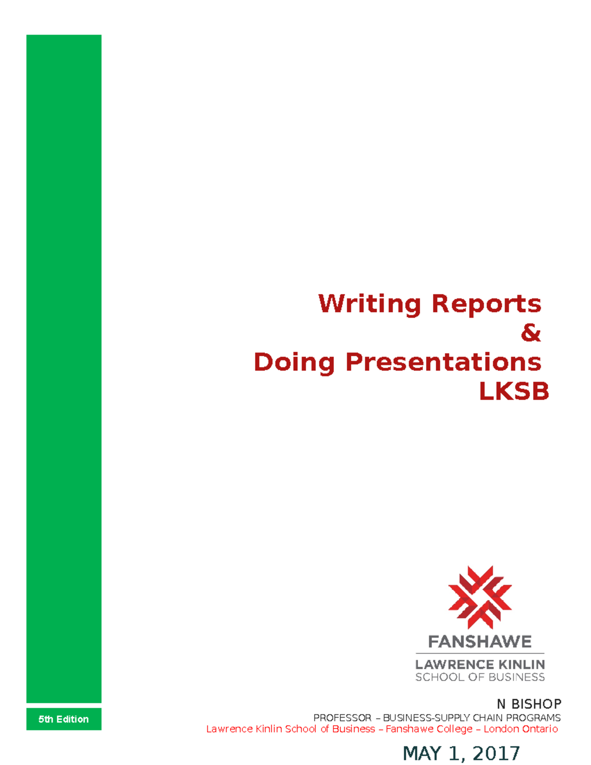 Writing Reports for HS and OPM Programs - 5th Edition MAY 1, 2017 ...