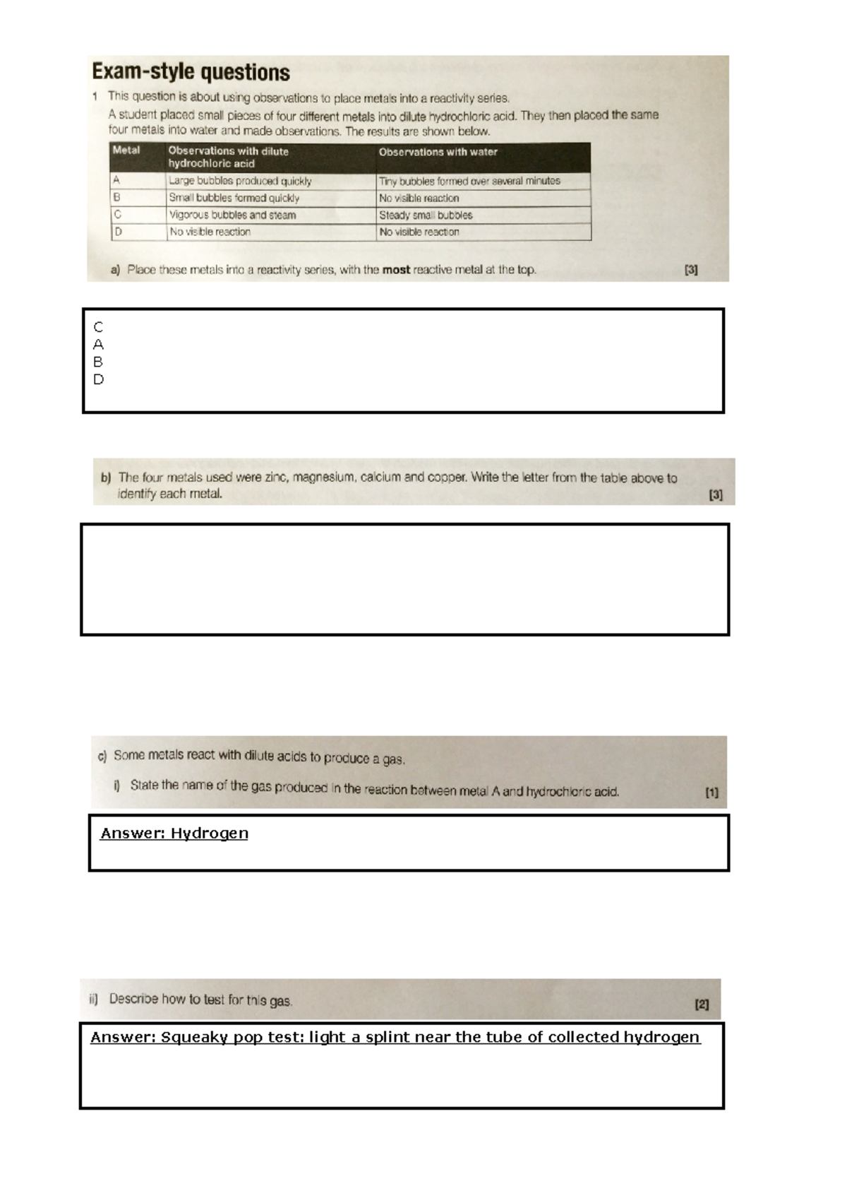 Chemistry acid and alkali questions - C A B D Answer: Hydrogen Answer ...