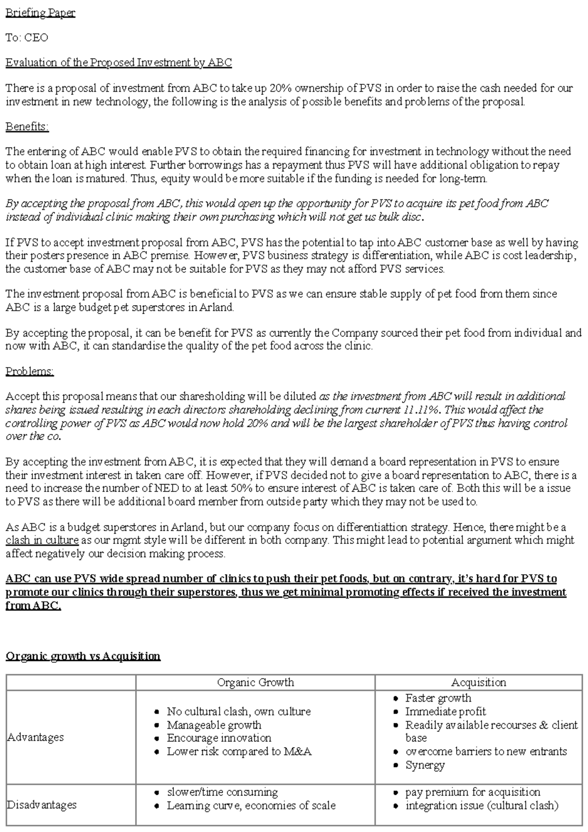 SBL June 2024 Analysis 2 - Briefing Paper To: CEO Evaluation of the ...