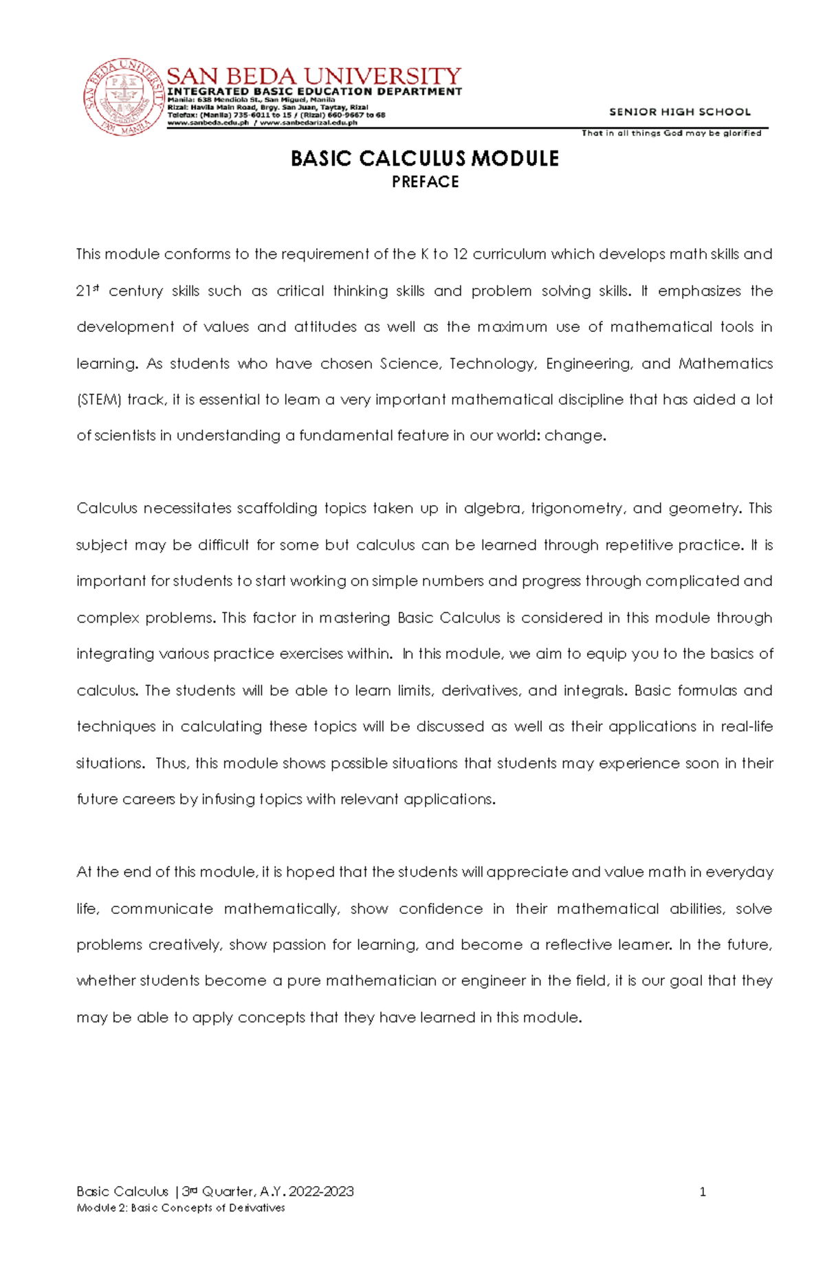 3Q Basic Calculus Complete Module - Basic Calculus | 3 rd Quarter, A ...