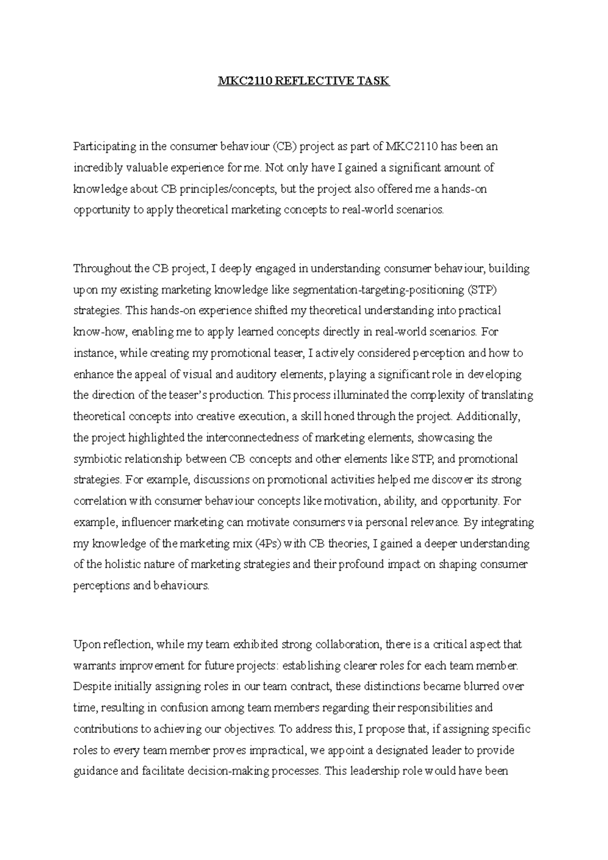 MKC2110 Reflective TASK - MKC2110 REFLECTIVE TASK Participating in the ...