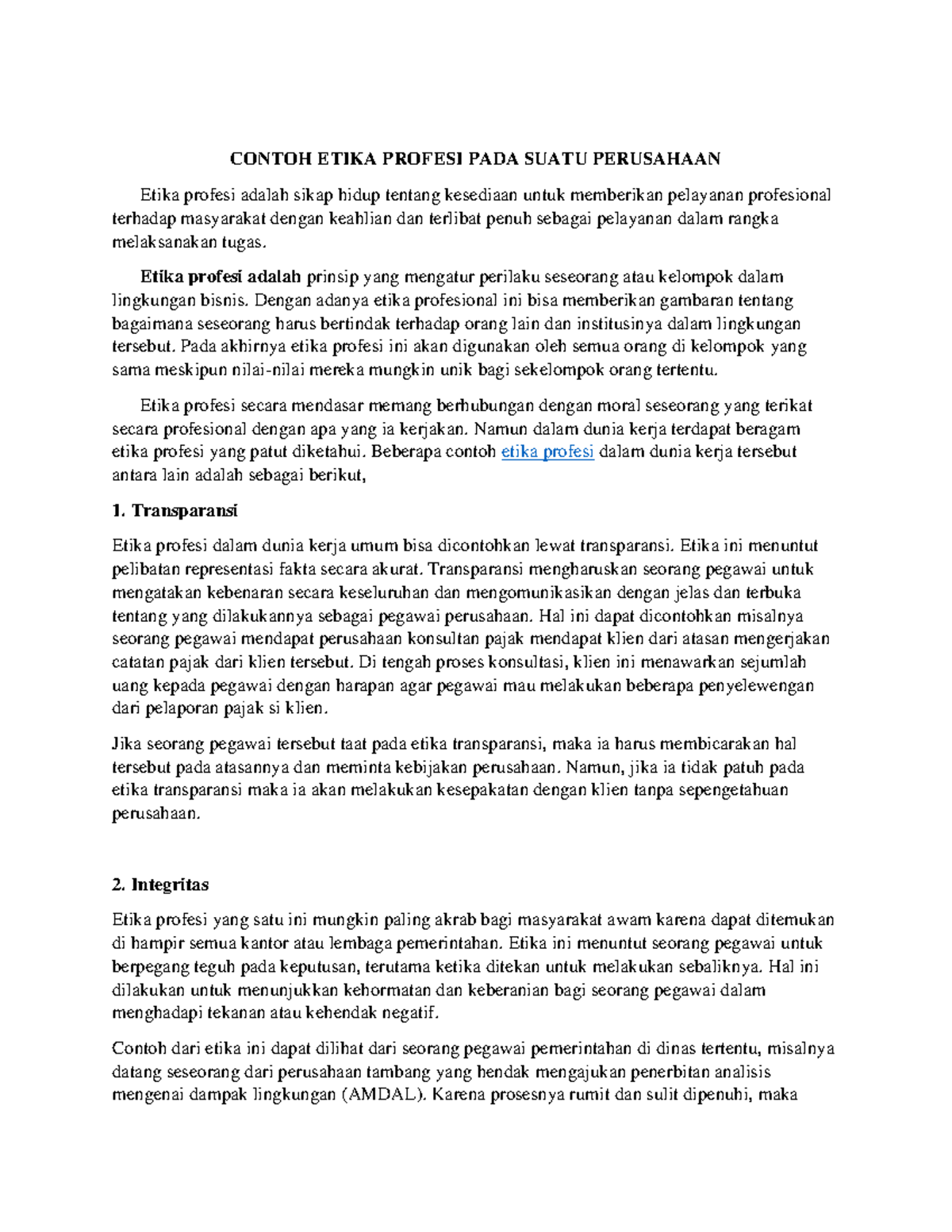 Etika profesi - CONTOH ETIKA PROFESI PADA SUATU PERUSAHAAN Etika ...