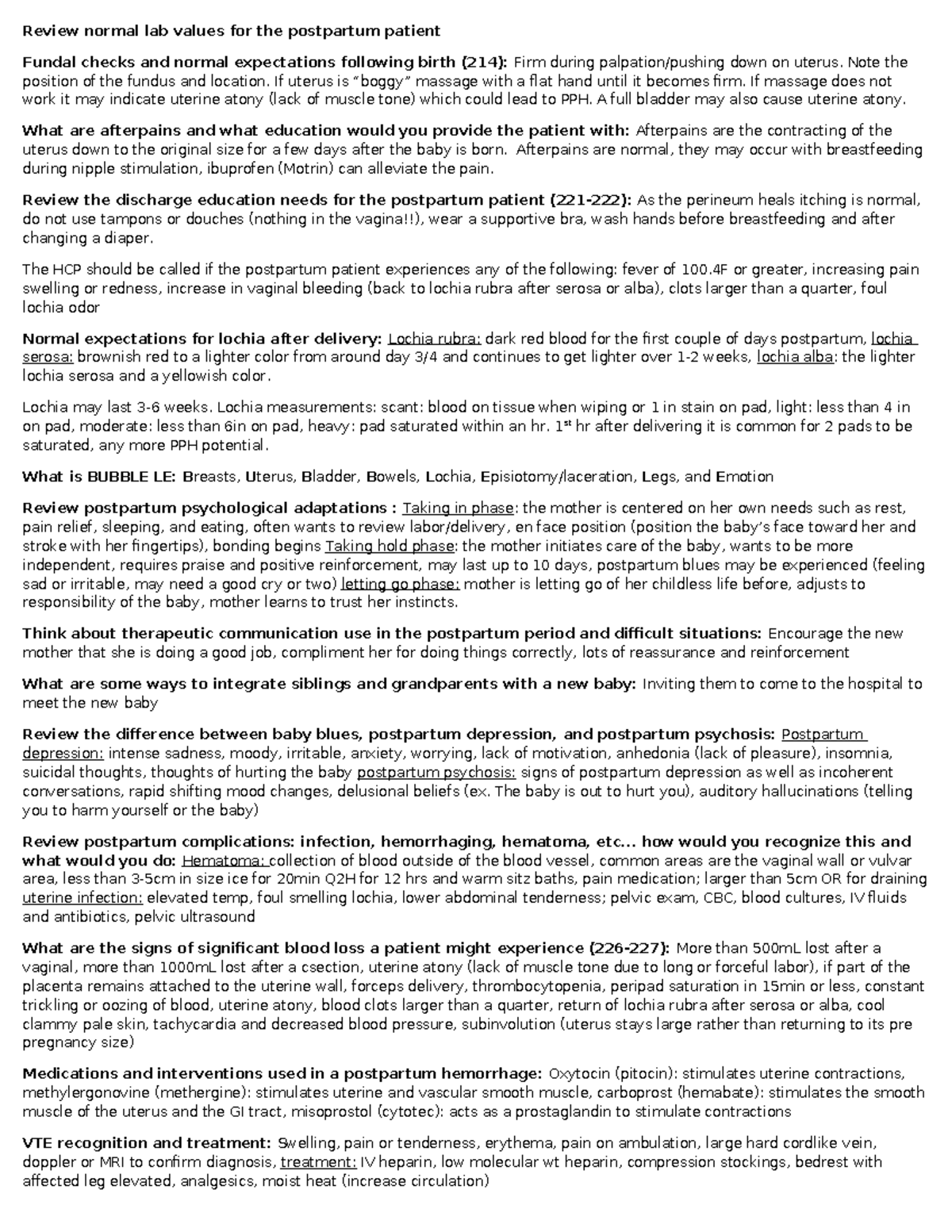 OB quiz week 6 study guide - Review normal lab values for the ...