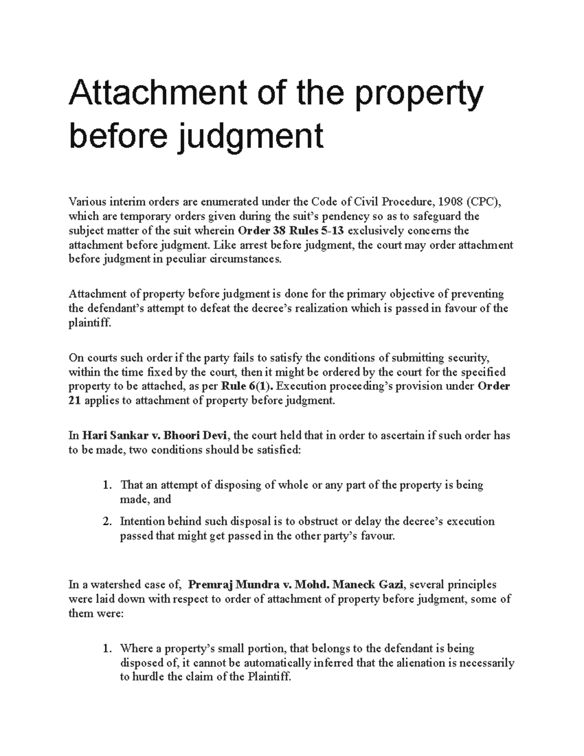 Attachment of the property before judgment - Attachment of the property ...