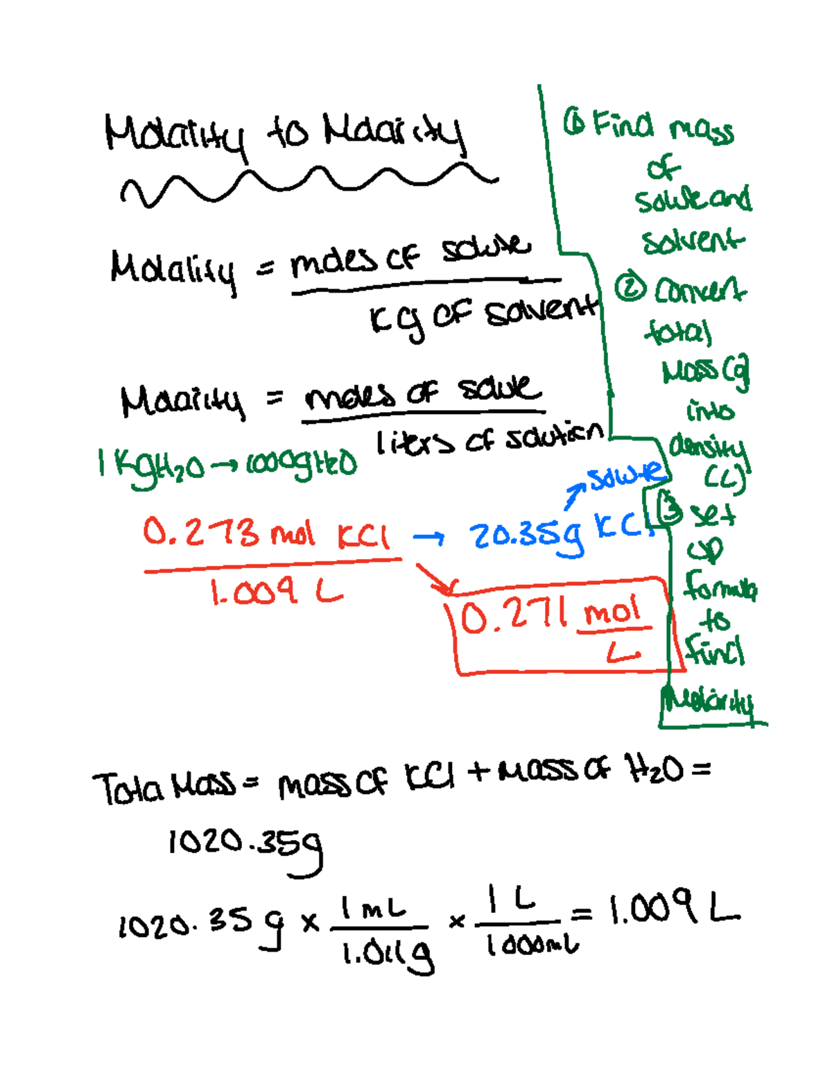Chem 2 - Exam 1 - Study Guide - Solutions - Molality to Molarity of mm ...