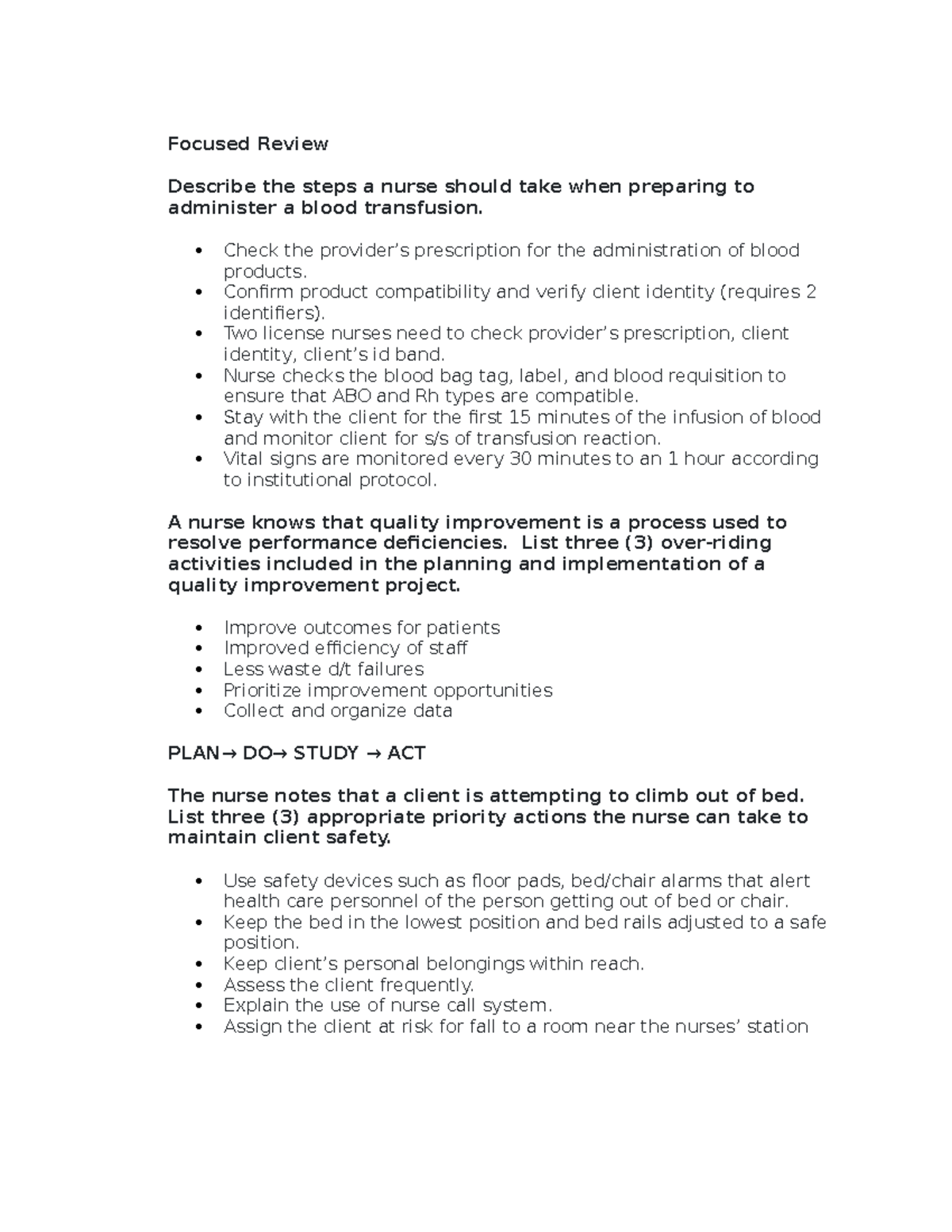 Focused Review VATI Leadership - Focused Review Describe the steps a ...