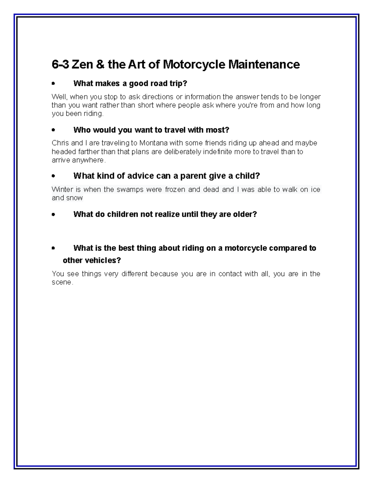 6-3 Zen & the Art of Motorcycle Maintenance - 6-3 Zen & the Art of ...