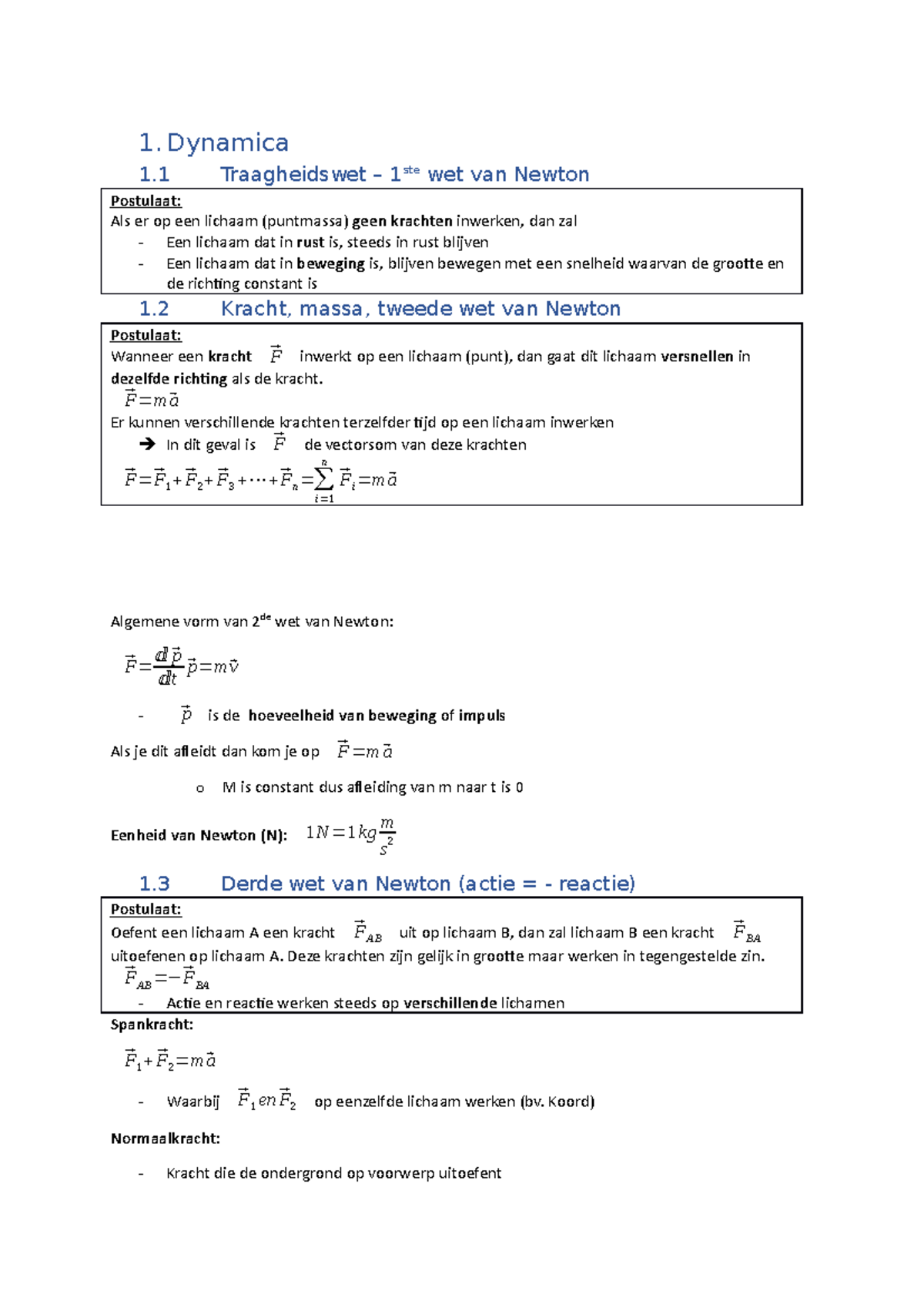 Samenvatting theorie fysica H3-H4 - 1 1 Traagheidswet – 1 ste wet van ...