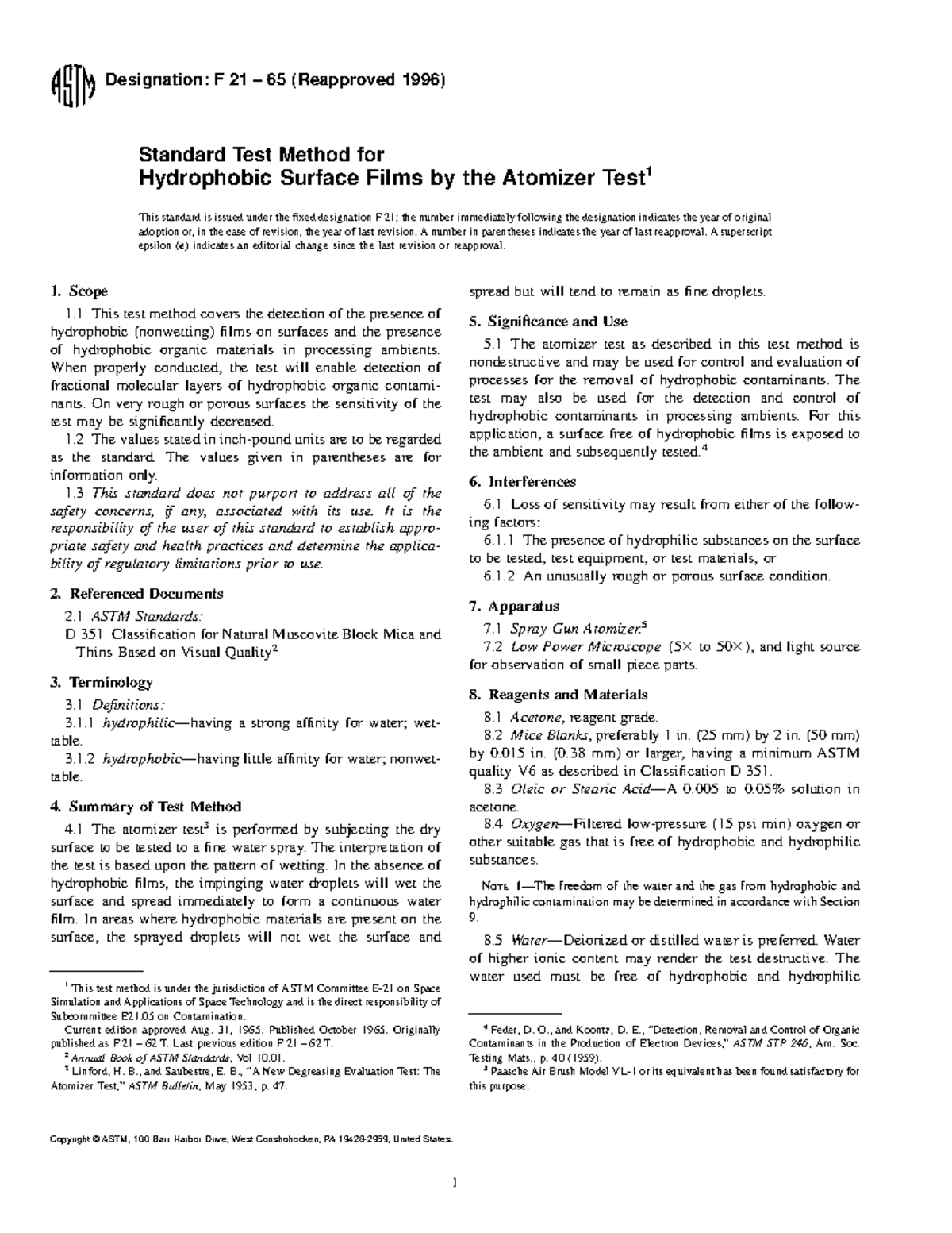 F021 - NORMATIVA ASTM - Designation: F 21 – 65 (Reapproved 1996 ...