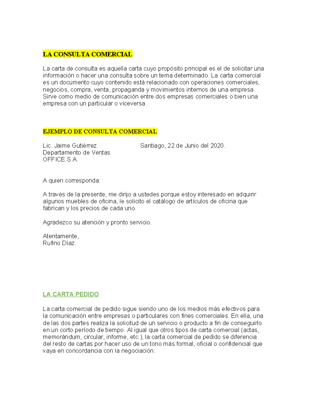 LA Consulta Comercial Y Carta Pedido - LA CONSULTA COMERCIAL La carta ...