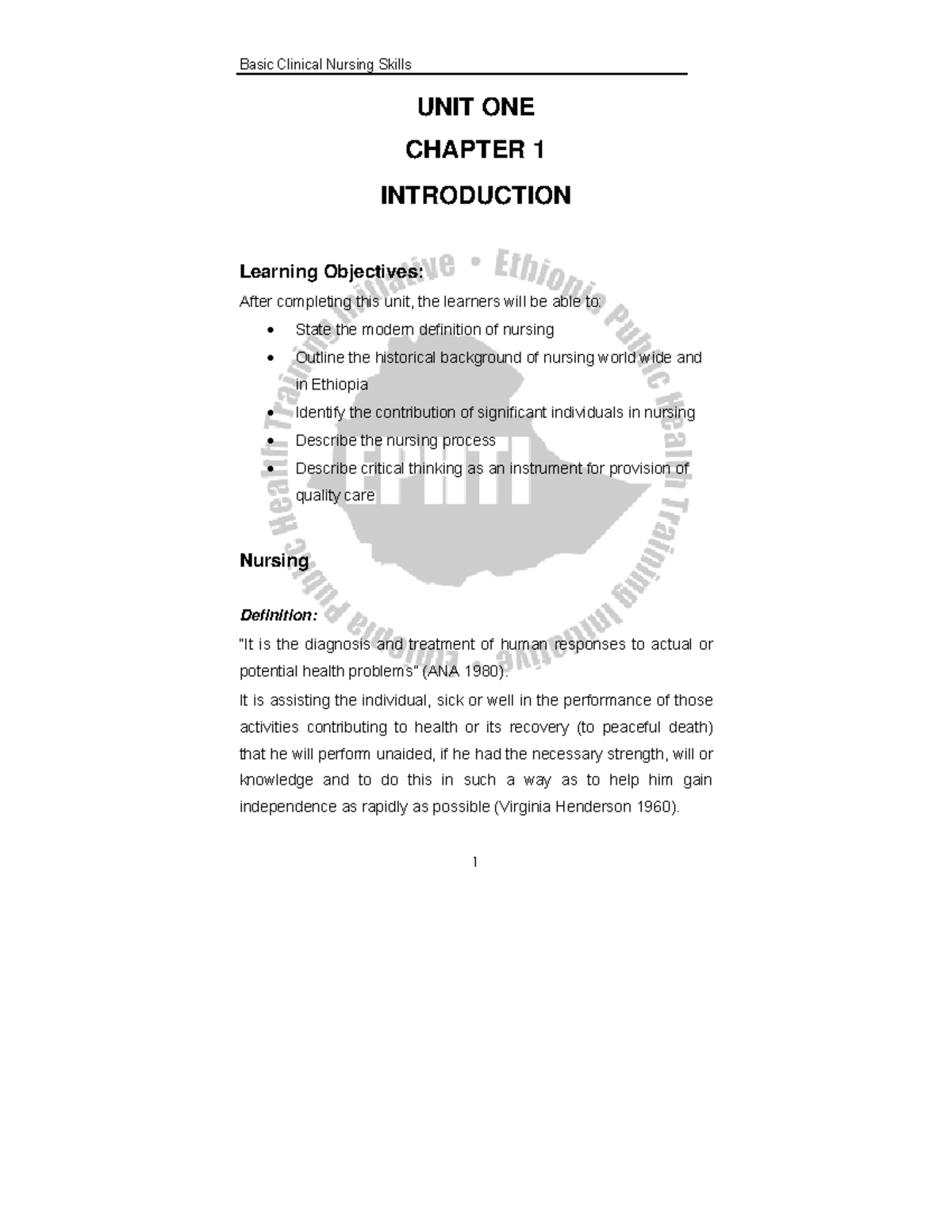 Basic Clinical Nursing Skills 1 - Basic Clinical Nursing Skills 1 UNIT ONE CHAPTER 1 ...