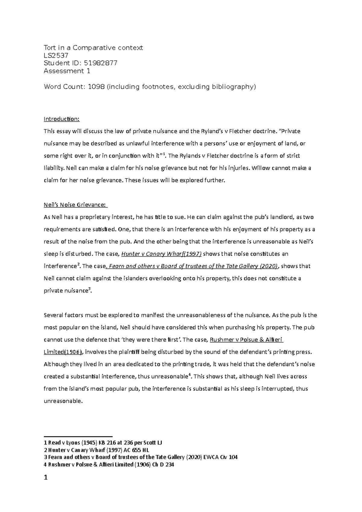 Tort in a Comparative Context LS2537 - Assessment 1 - Tort in a Comparative context LS Student ...