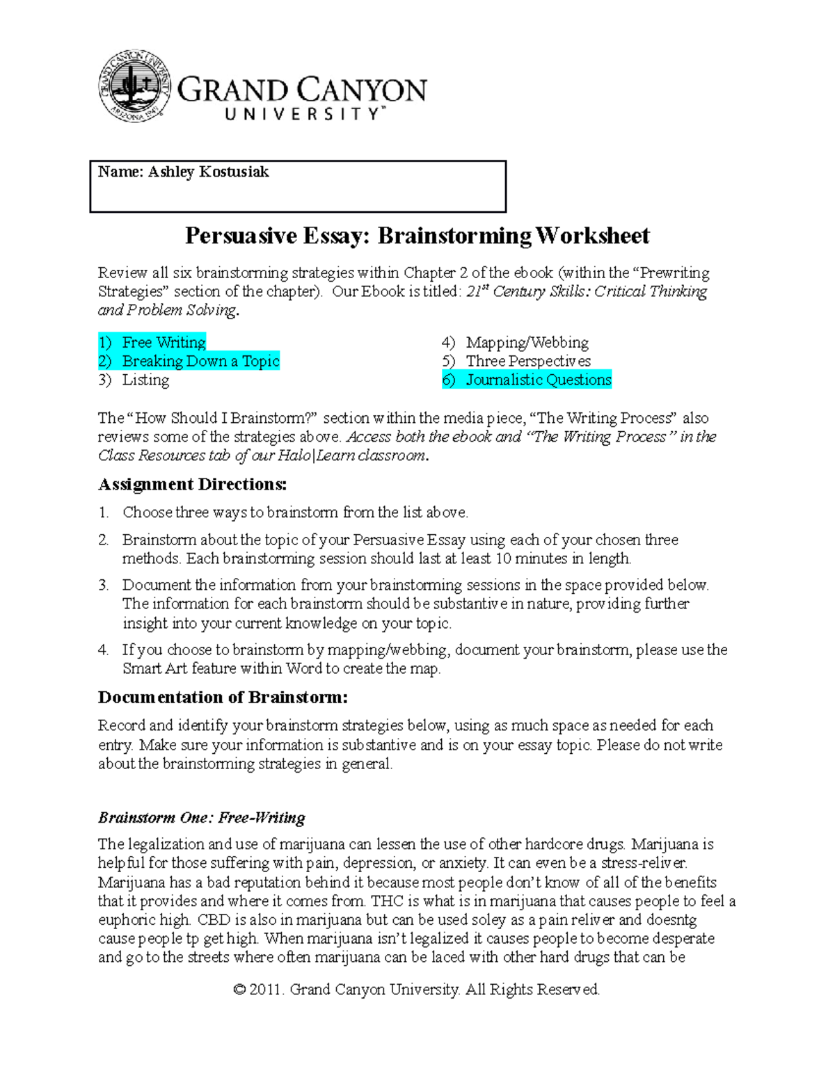PHI105 T2 Brainstorming Worksheet 4 13 2023 - Name: Ashley Kostusiak ...