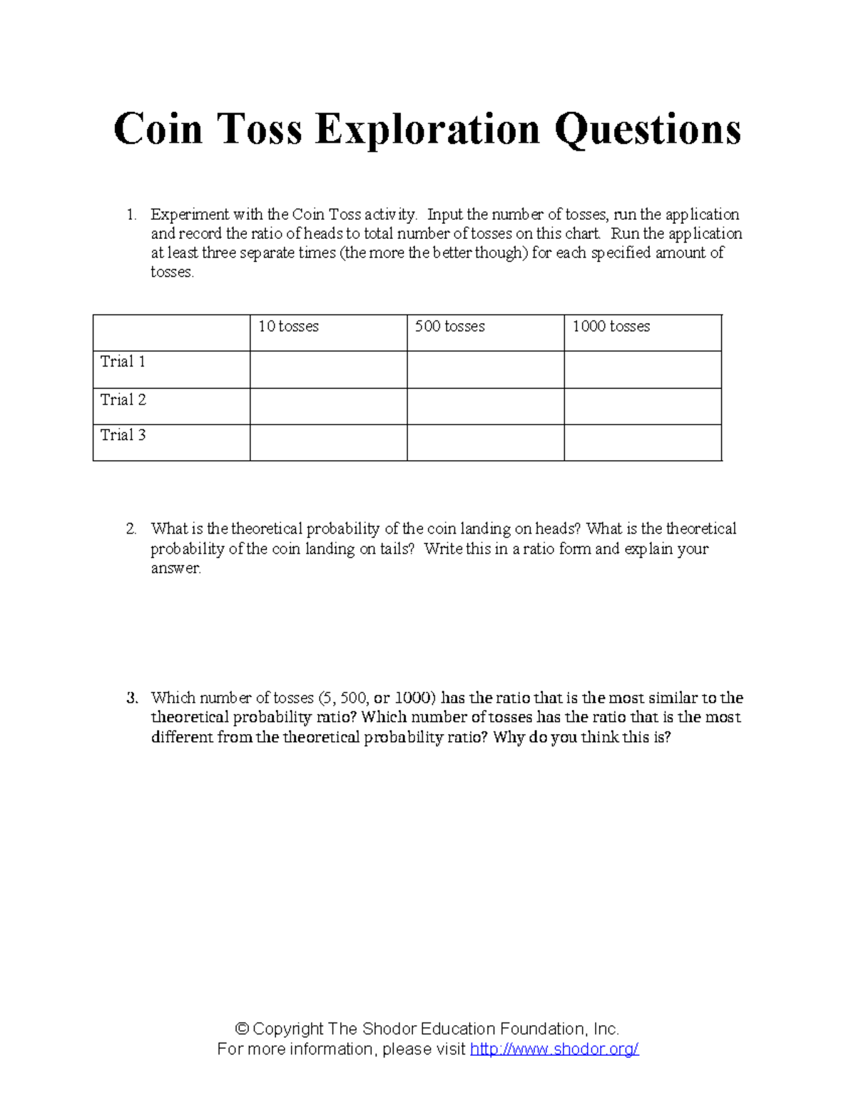 Coin Toss Exploration Questions doc - Experiment with the Coin Toss ...