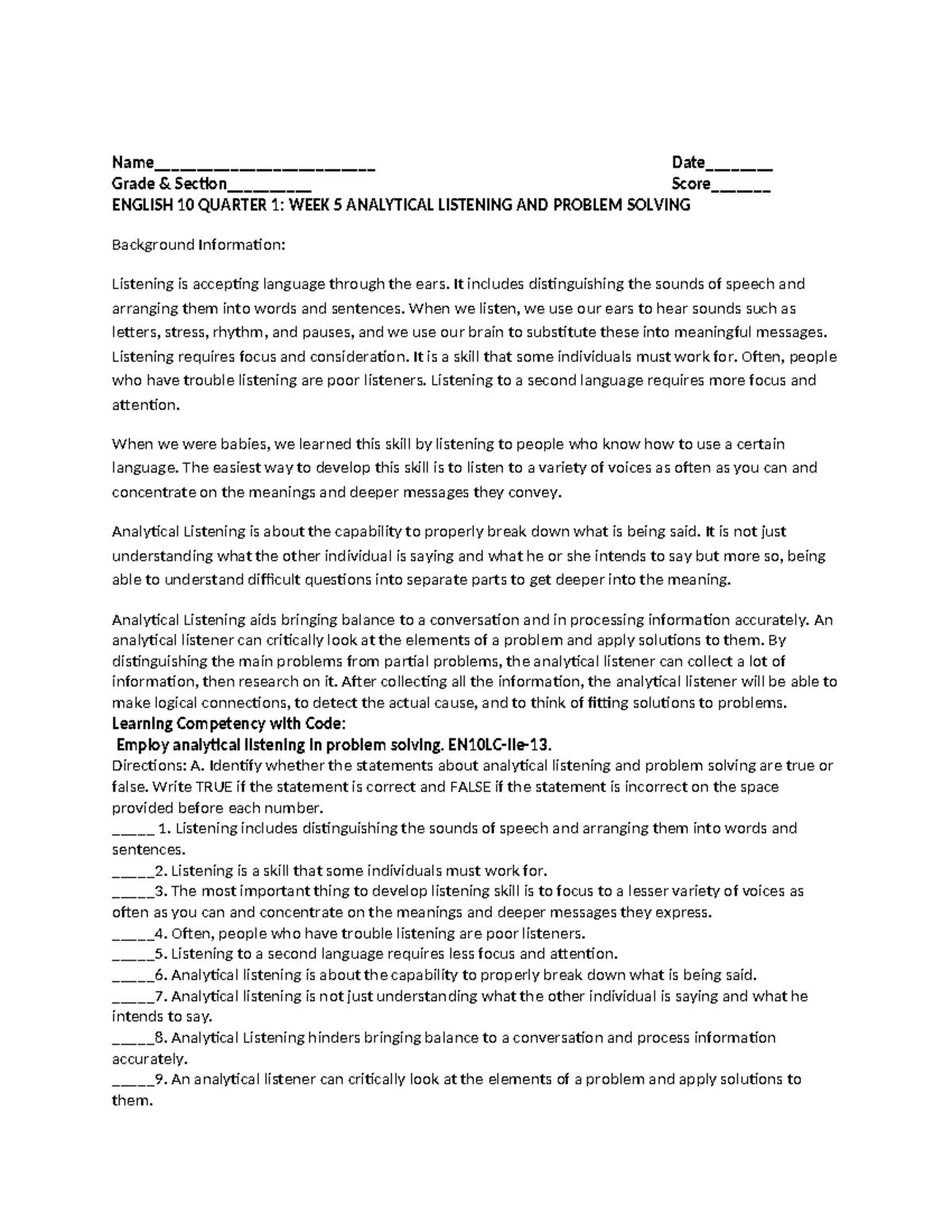 Activity for G10 24 - Name__________________________ Date________ Grade ...