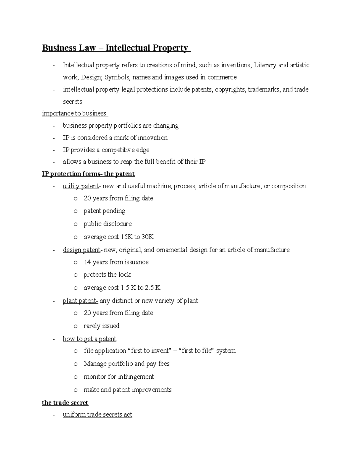 Business Law Intellectual Property - Business Law – Intellectual ...