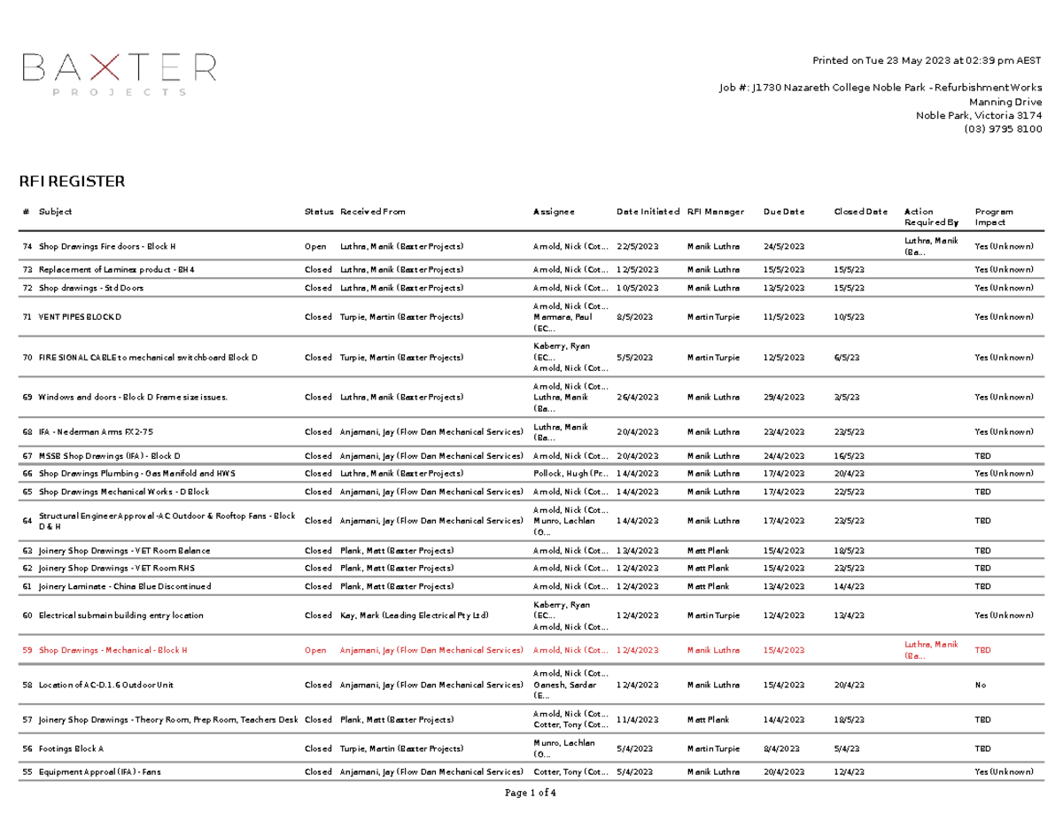 RFI REG - vgdv - RFI REGISTER Subject Status Received From Assignee ...