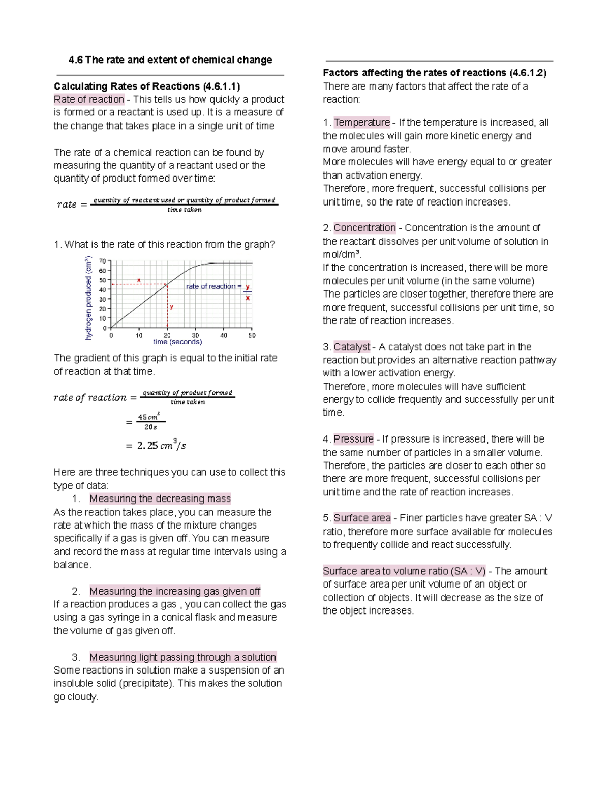 4.6 The rate and extent of chemical change - 4 The rate and extent of ...