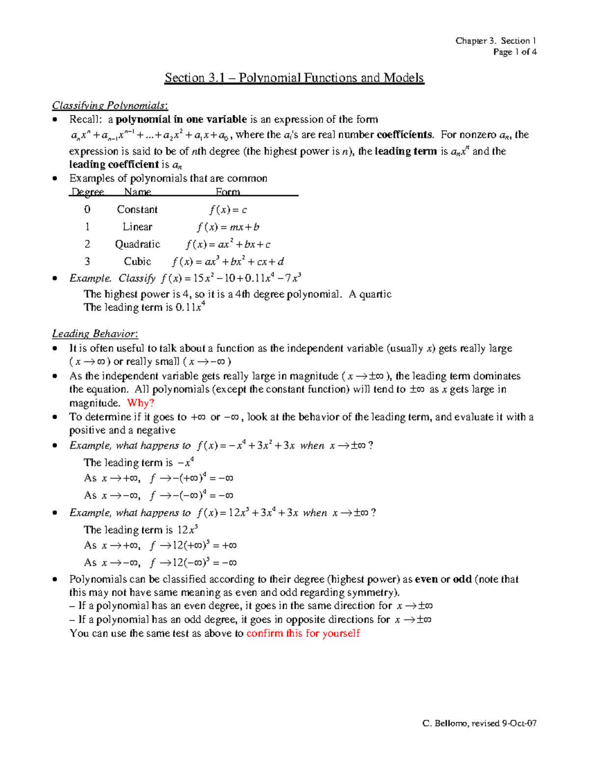 Ch03-Sect01 MATH 124 College Algebra 2010 - Chapter 3. Section 1 Page 1 ...