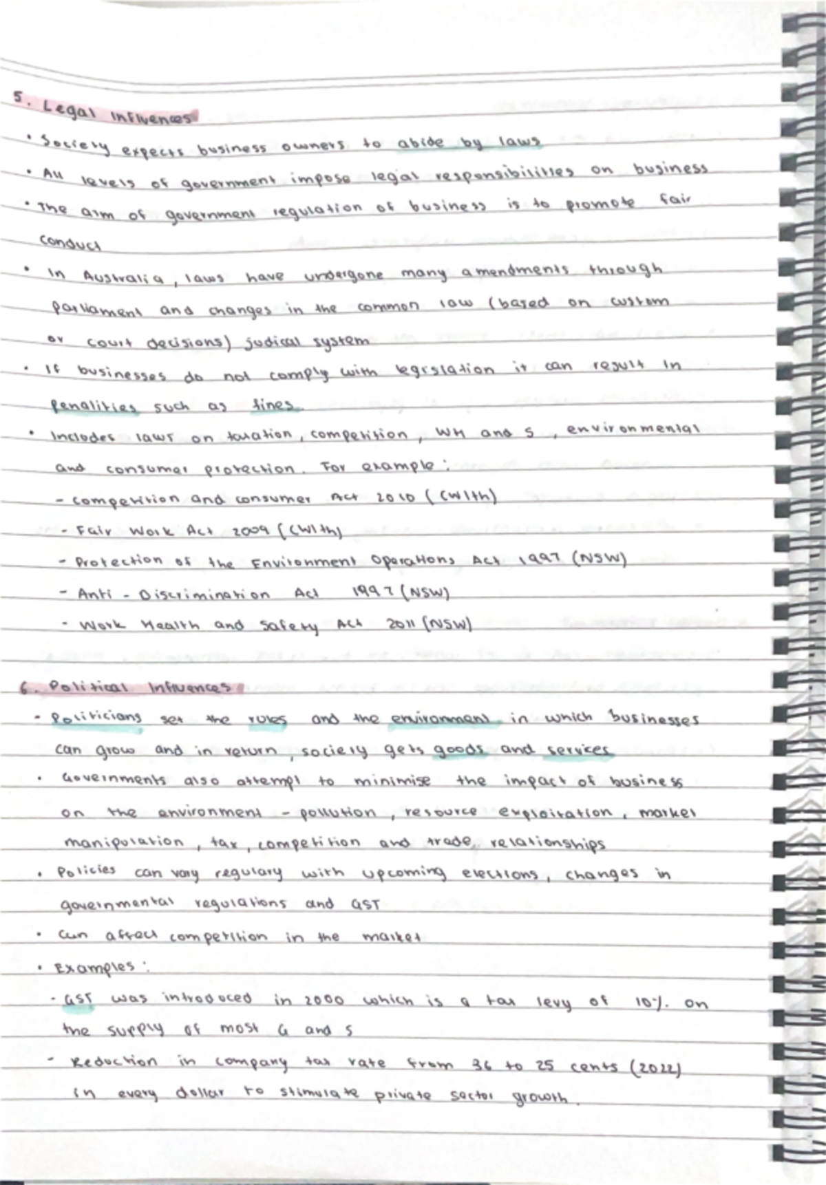 Prelim Business Notes - 5. Legal influences Society expects business ...