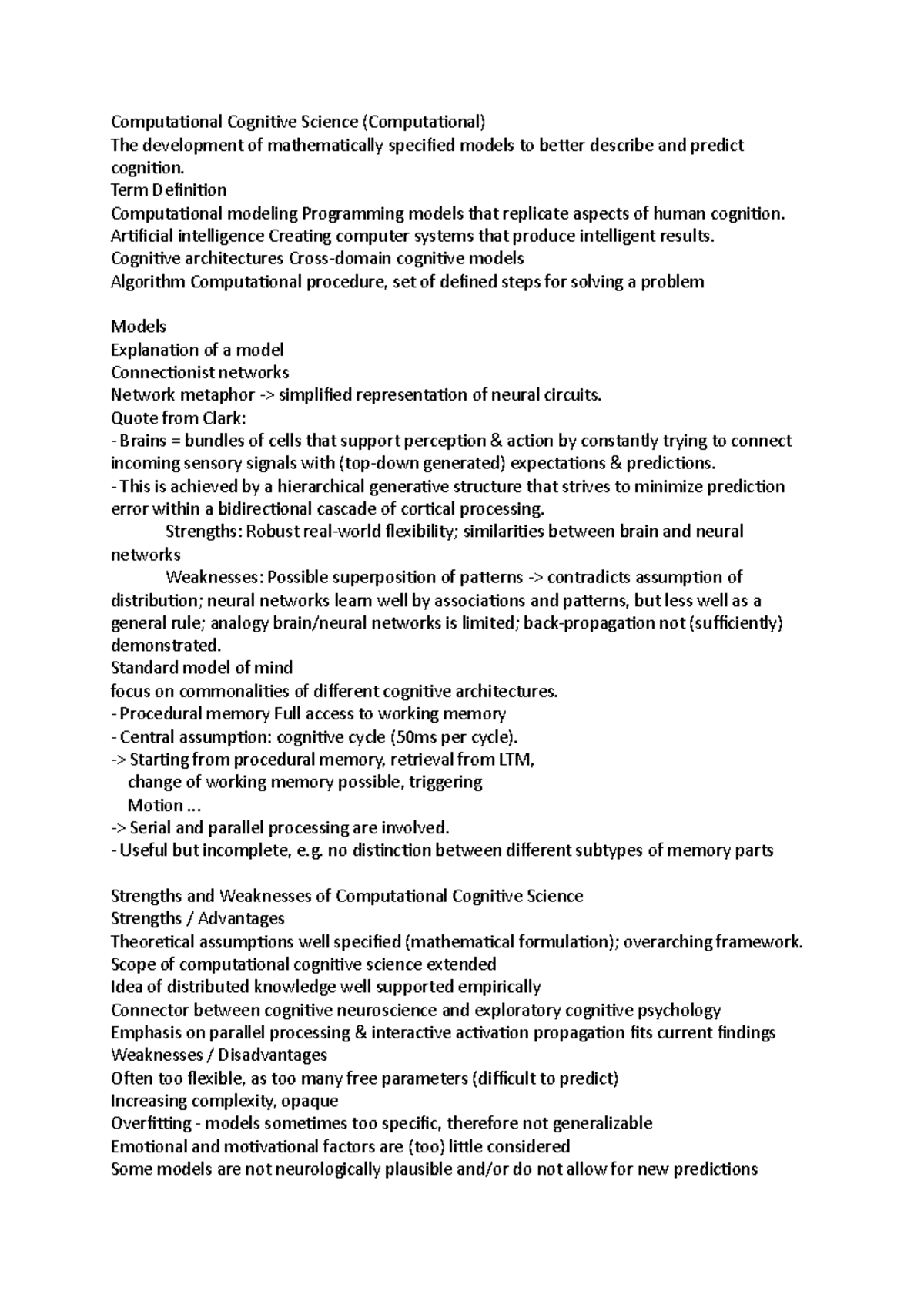 Computational Cognitive Science Term Definition Computational