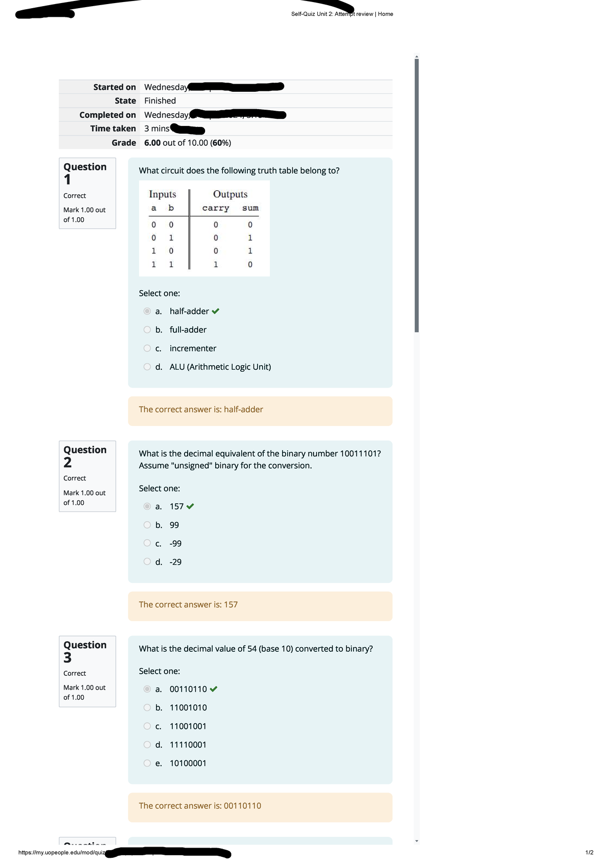 Self Quiz Unit 2 Squiz 2 Question 1 Correct Mark 1 Out Of 1 Question 2 Correct Mark 1 Out
