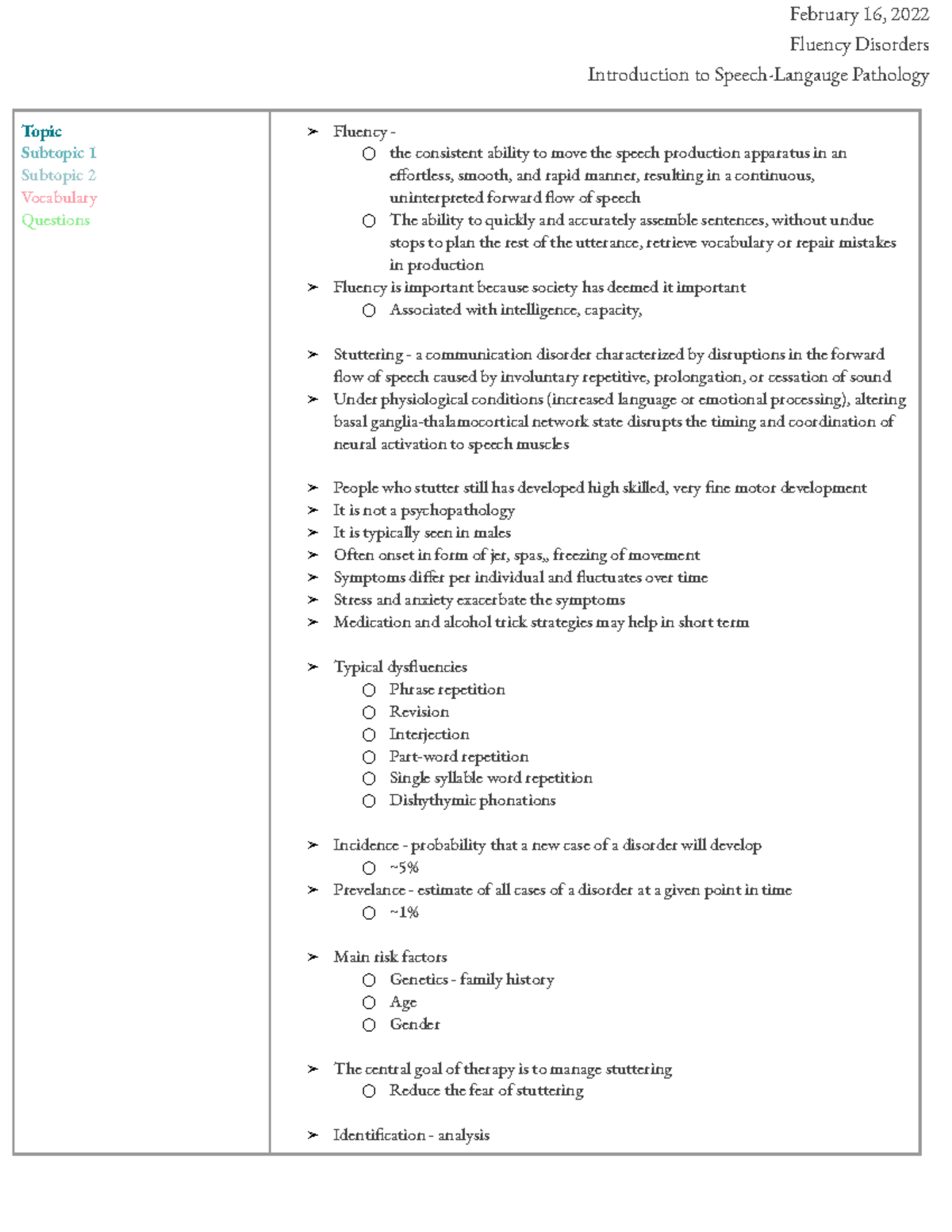 Fluency Disorders - February 16, 2022 Fluency Disorders Introduction to ...