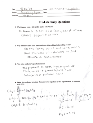 Chem Lab Questions - Date l-,i / 7, 0 / 2 Section Tl AJ) 6 d Cl L, 1 d ...