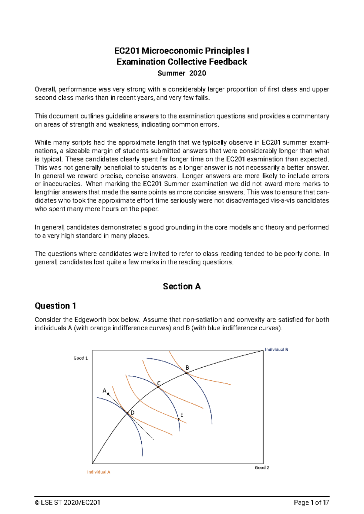 EC201 ST 2020 Paper - Commentary - EC201 Microeconomic Principles I ...