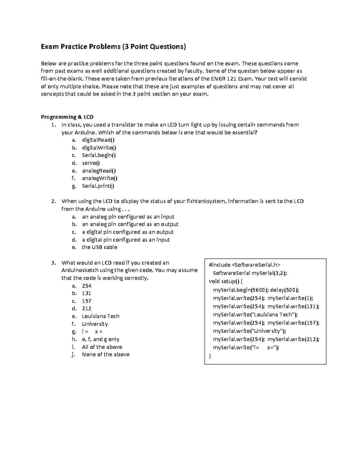 10 Three Point Exam 1 - Exam Practice Problems (3 Point Questions ...