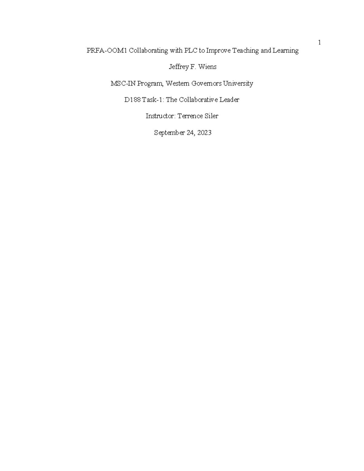 OOM1 Task-1 Collaborating with PLC to Improve Teaching and Learning - 1 ...