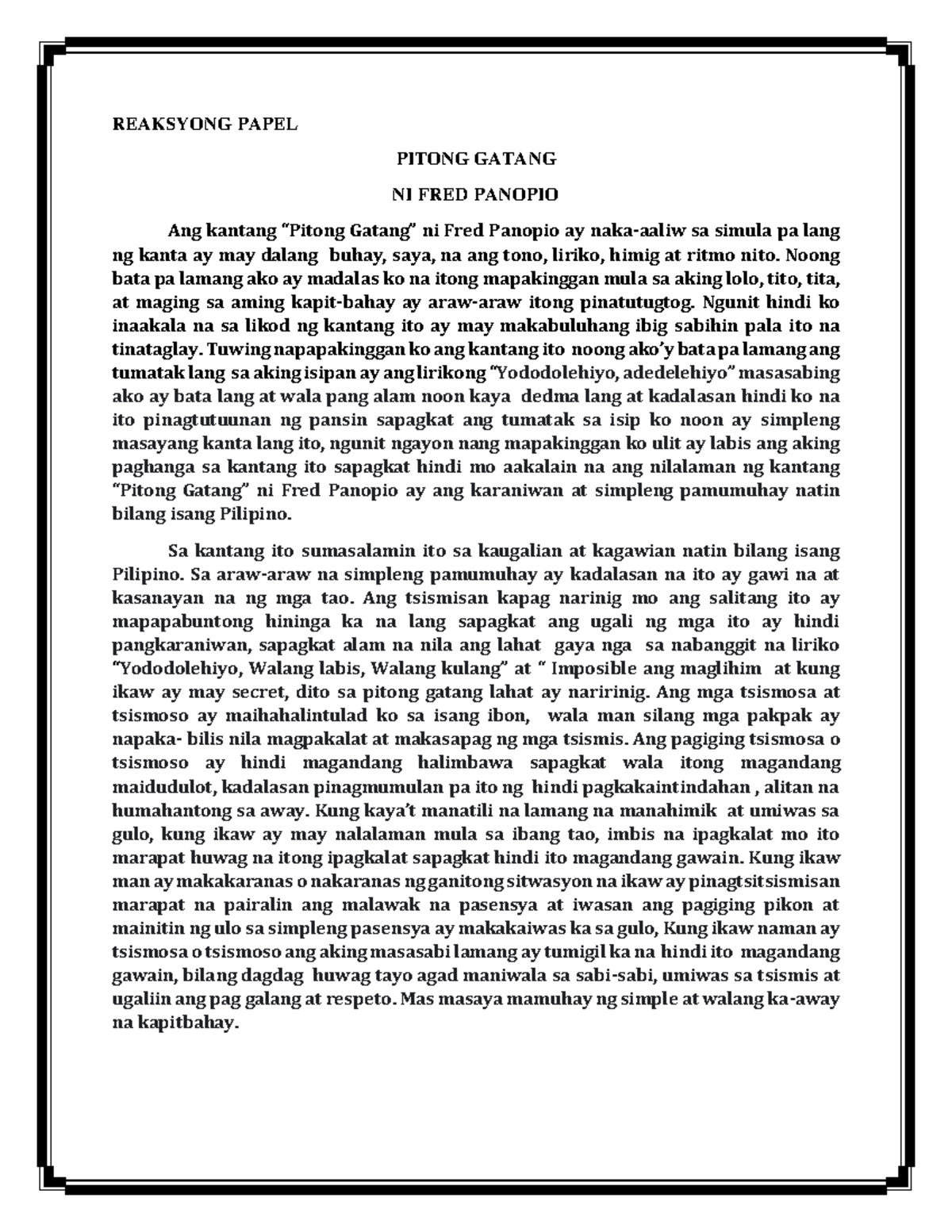 Reaksyong Papelpitong Gatang - REAKSYONG PAPEL PITONG GATANG NI FRED ...