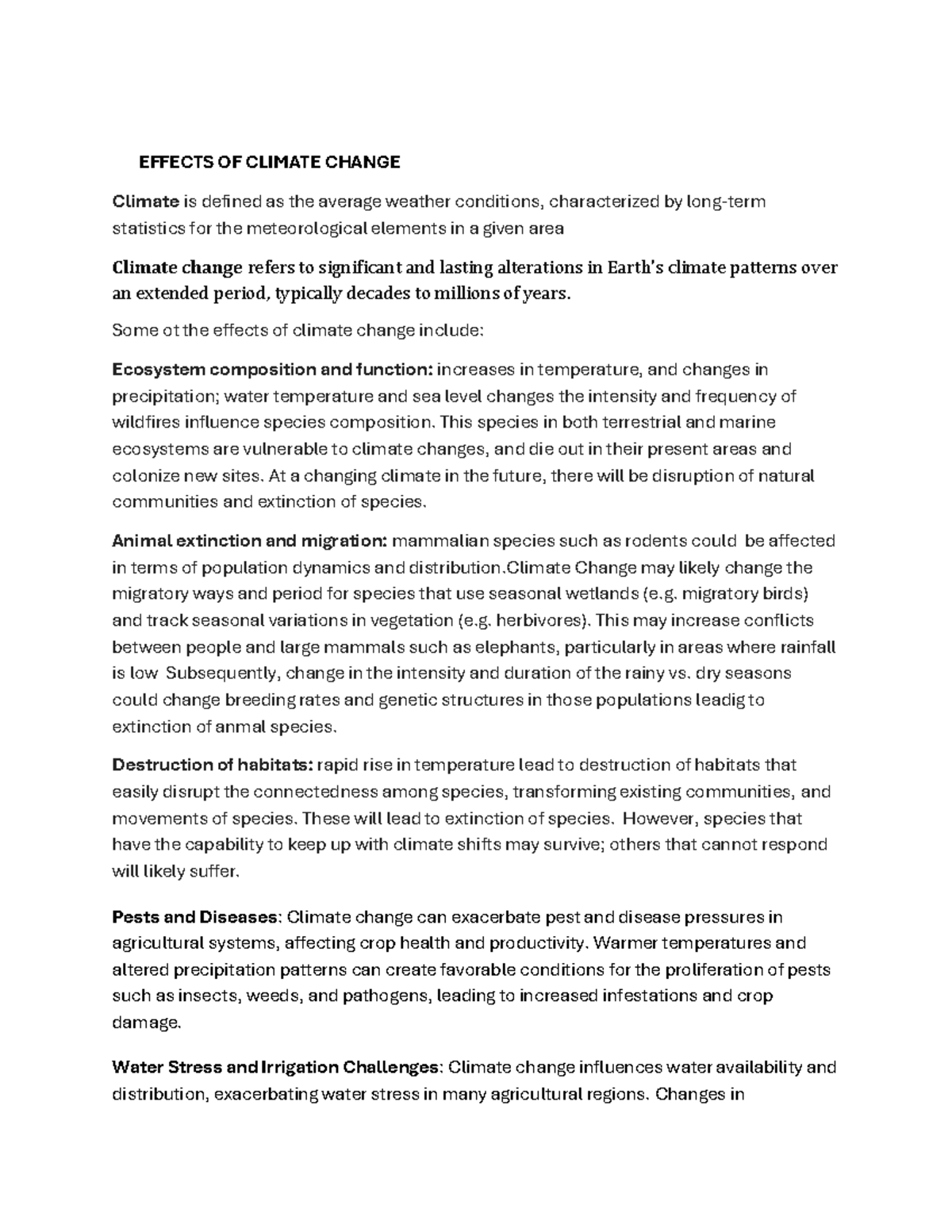 Effects OF Clmate Change - EFFECTS OF CLIMATE CHANGE Climate is defined ...